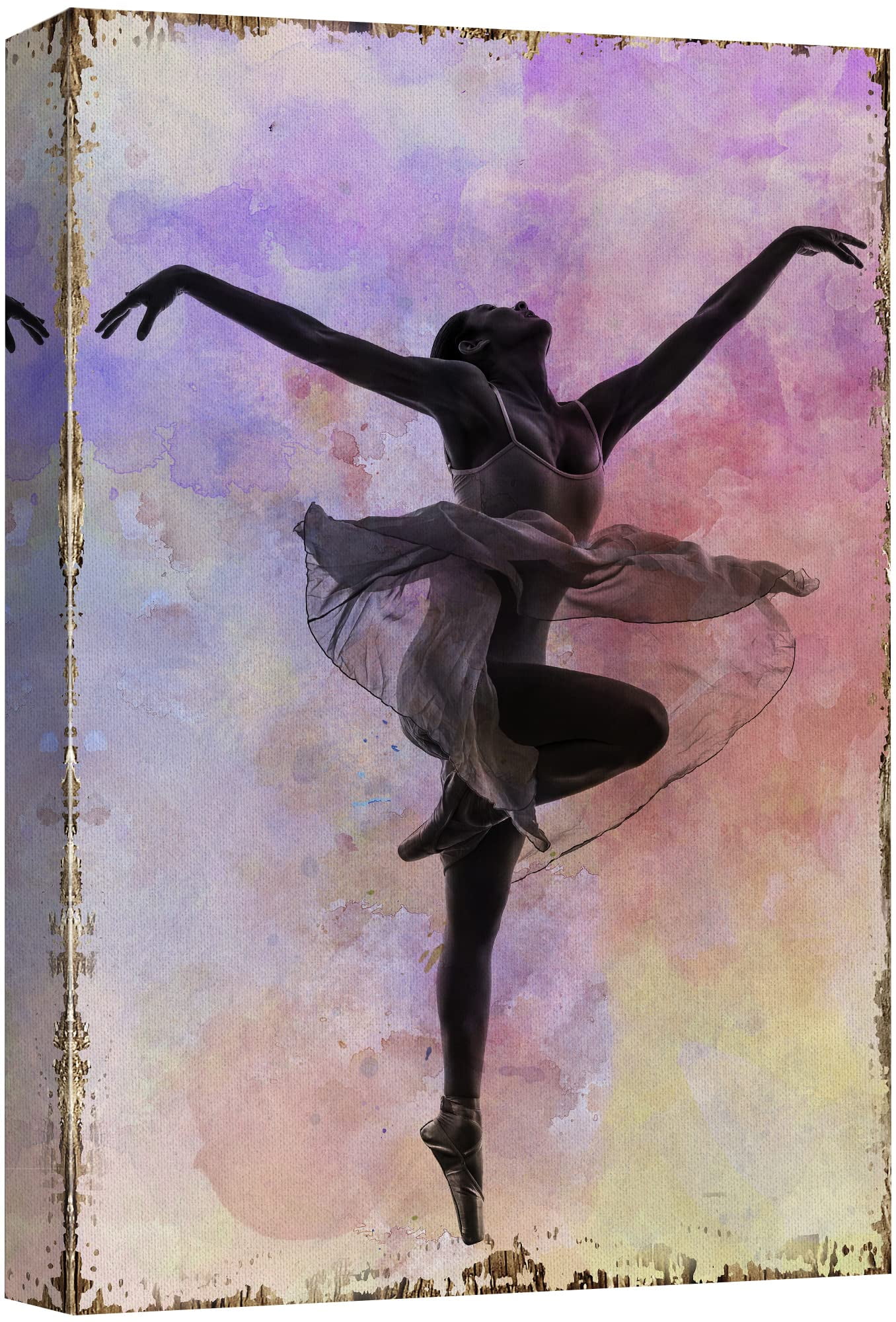 wall26 Canvas Print Wall Art Ballerina Silhouette on Purple Watercolor ...