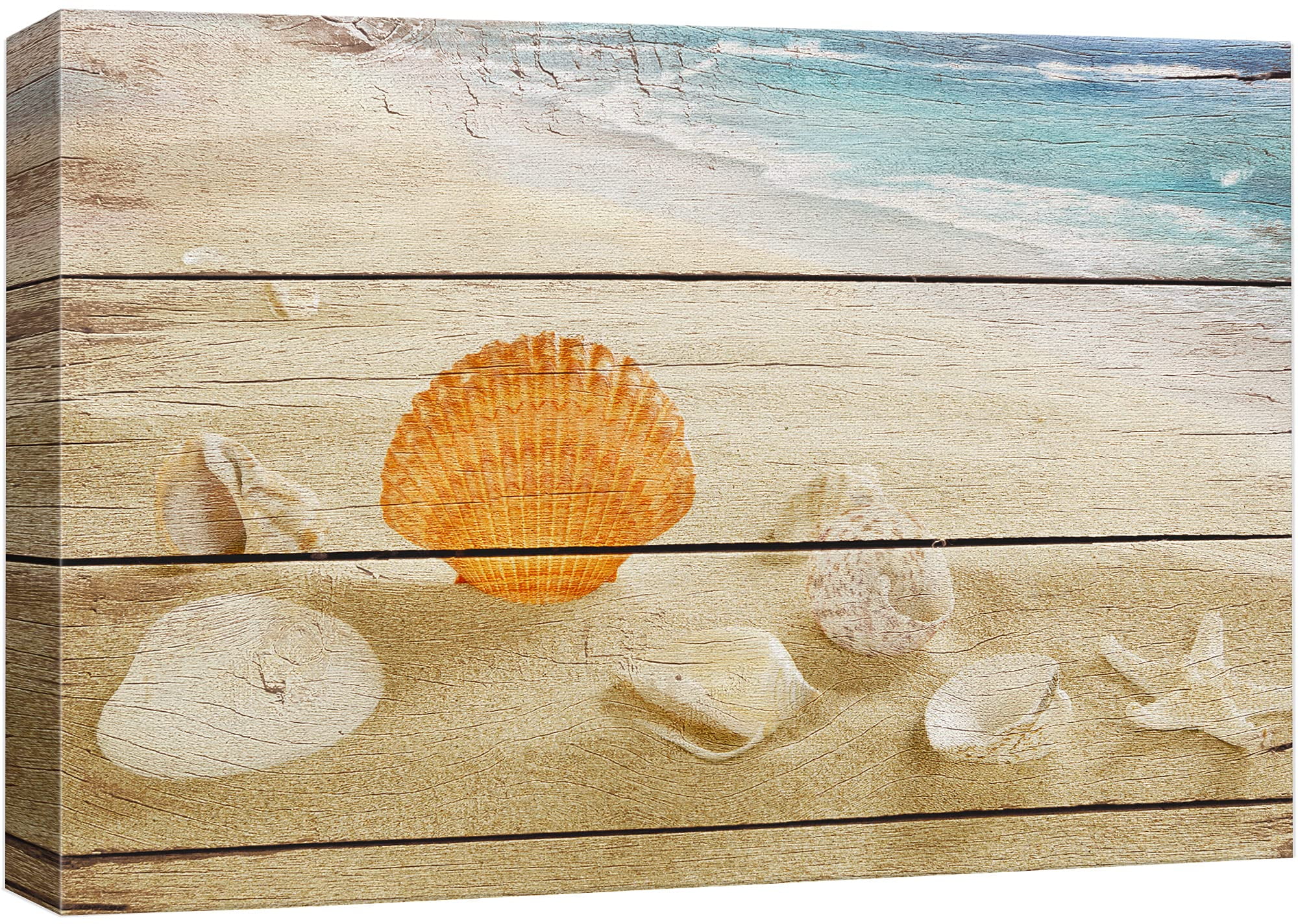 wall26 Canvas Print Wall Art Beach Seashell Shore on Wood Landscape ...