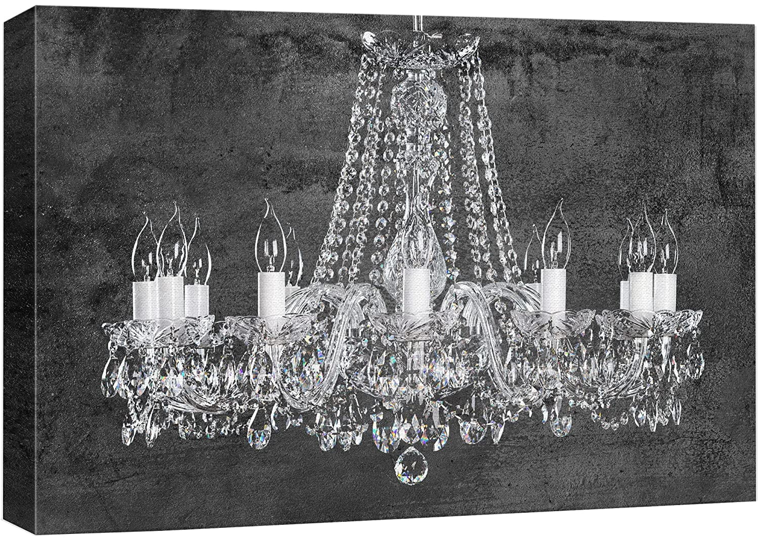 wall26 Canvas Print Wall Art Black Gray Grunge White Crystal Chandelier ...