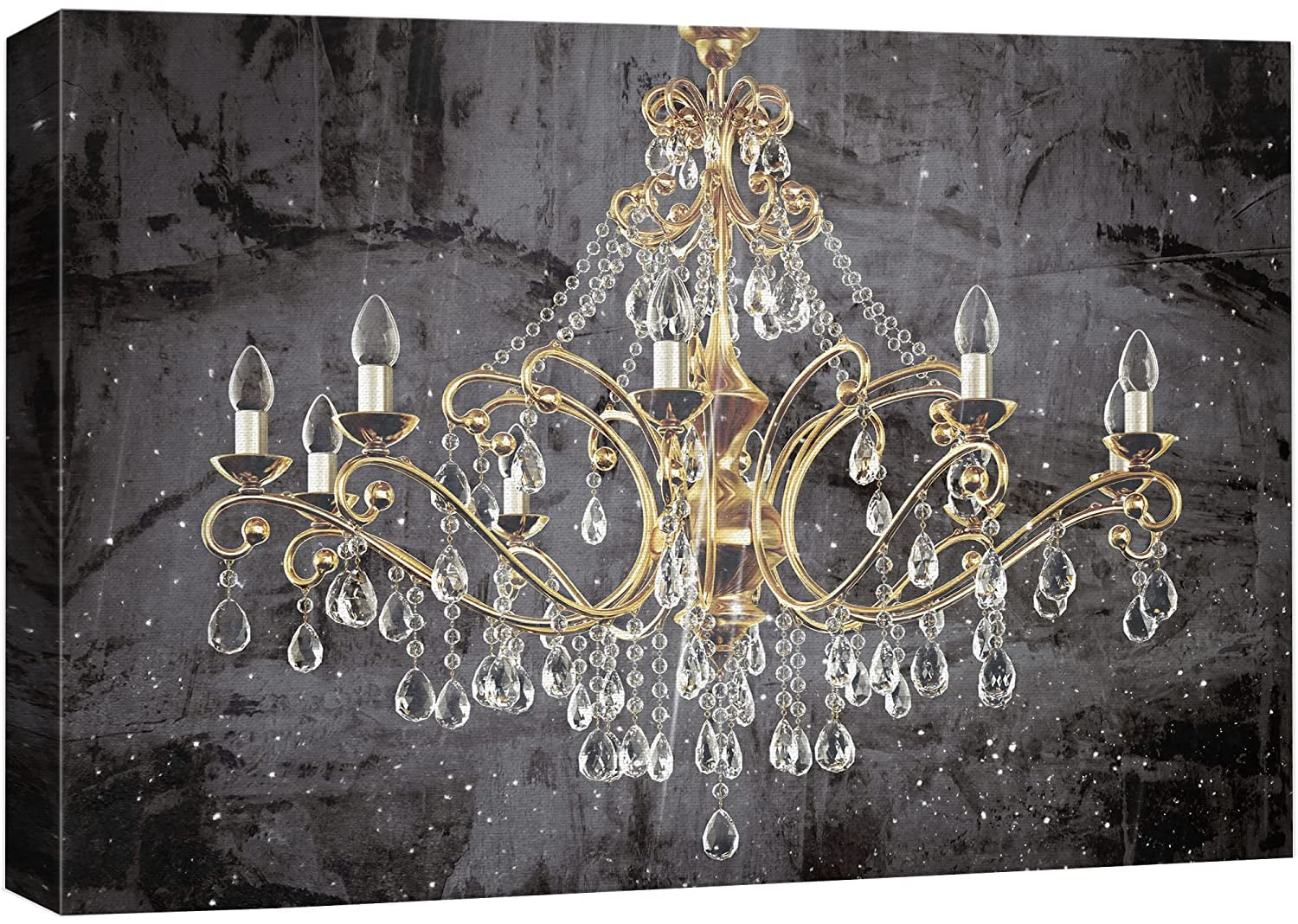 wall26 Canvas Print Wall Art Black Paint Stroke Gold Crystal Chandelier ...