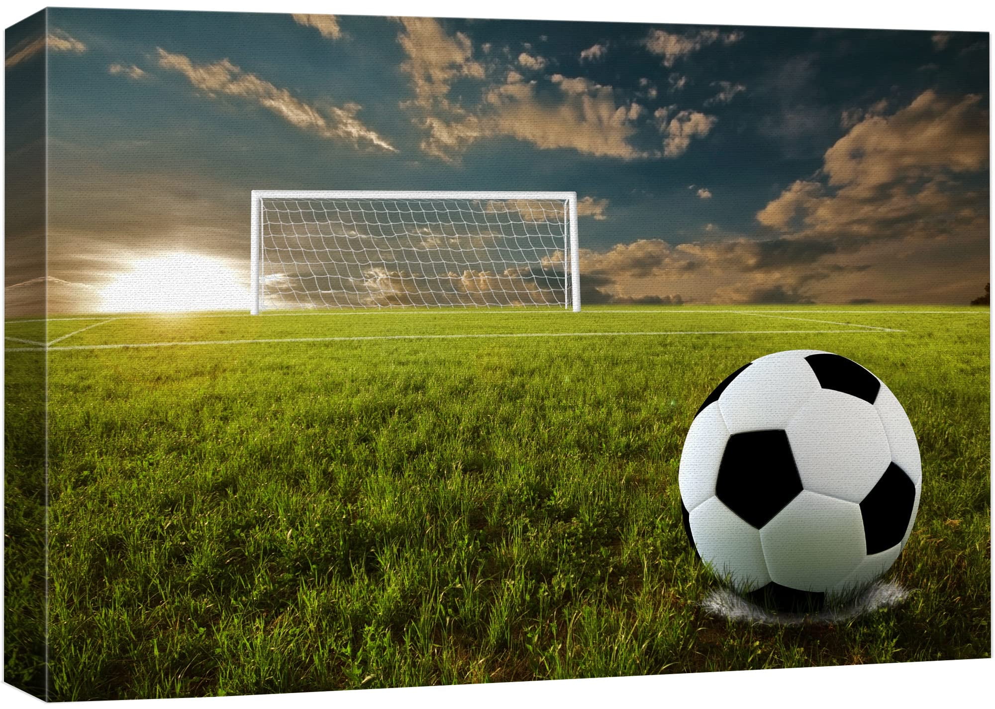 wall26 Canvas Print Wall Art Black & White Soccer Ball on Field at ...