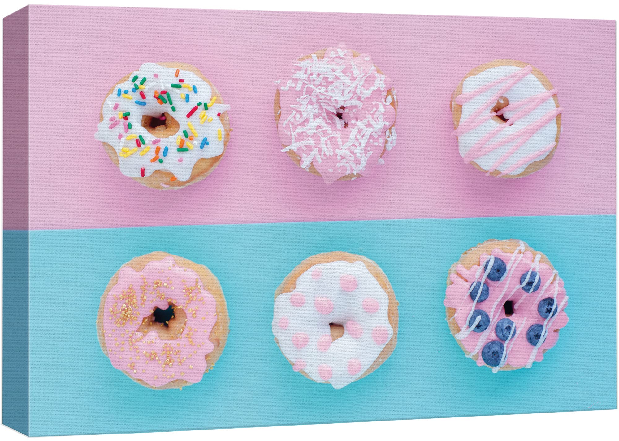 wall26 Canvas Print Wall Art Blue & Pink Sprinkled and Striped Donuts ...