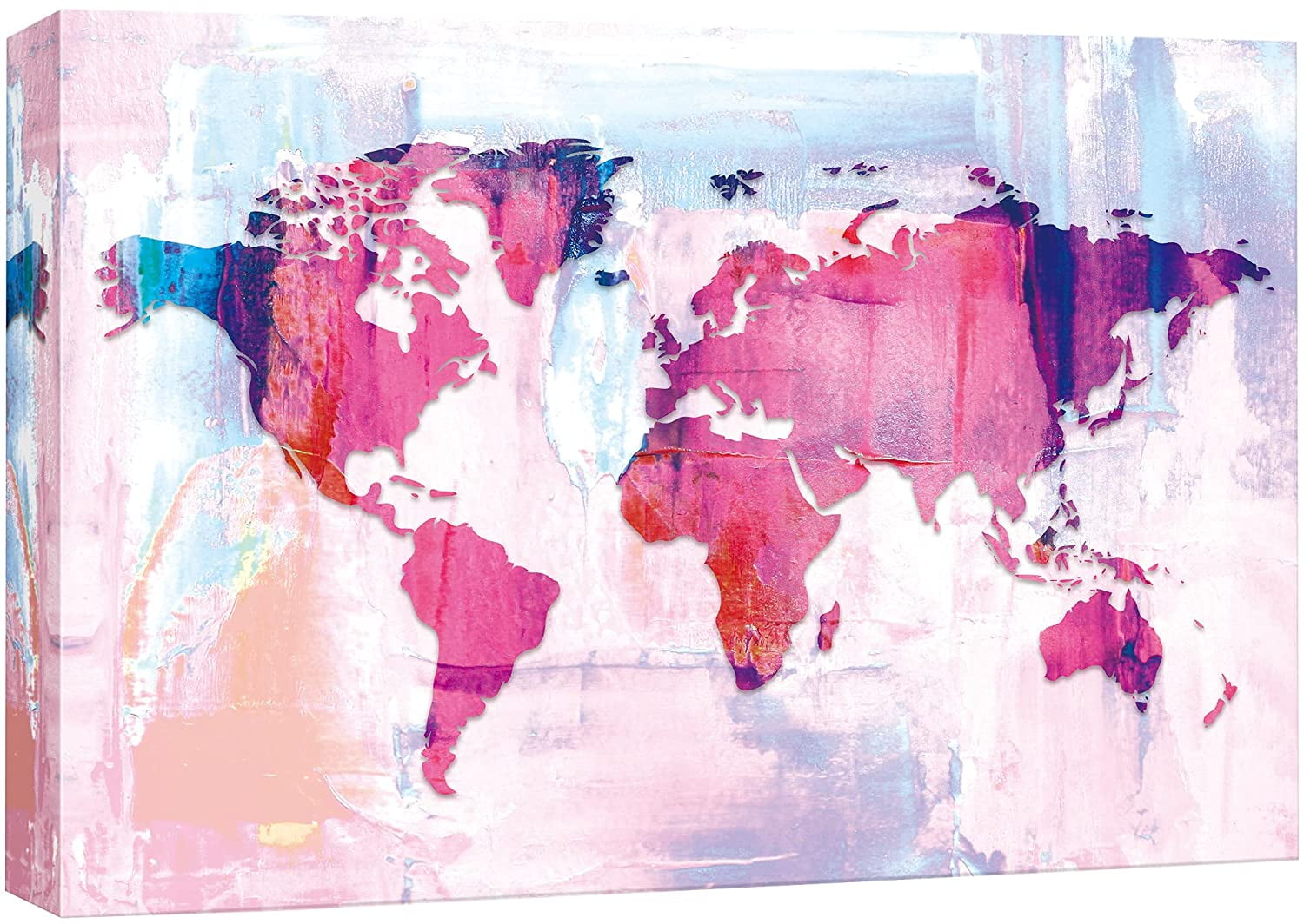 wall26 Canvas Print Wall Art Blue & Purple Watercolor Paint World Map ...