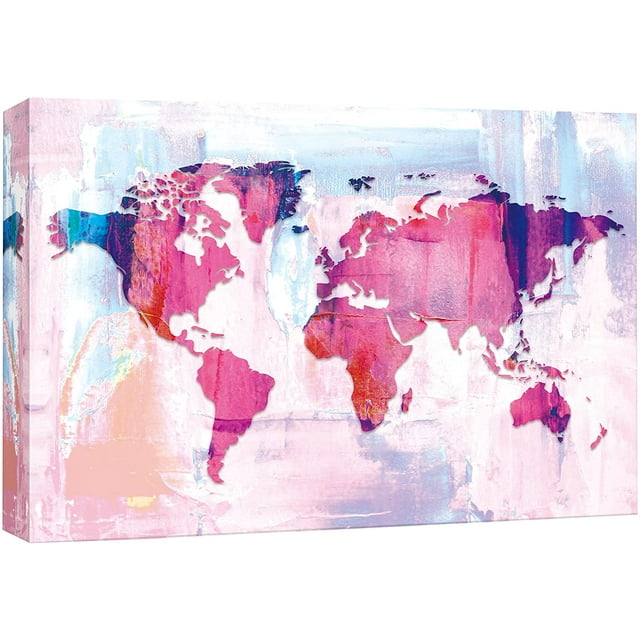 wall26 Canvas Print Wall Art Blue & Purple Watercolor Paint World Map ...