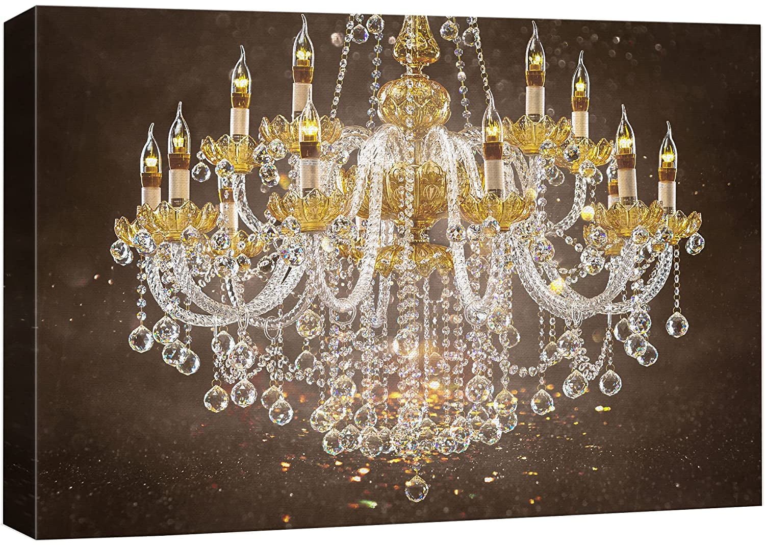 wall26 Canvas Print Wall Art Brown Paint Stroke Gold Crystal Chandelier ...