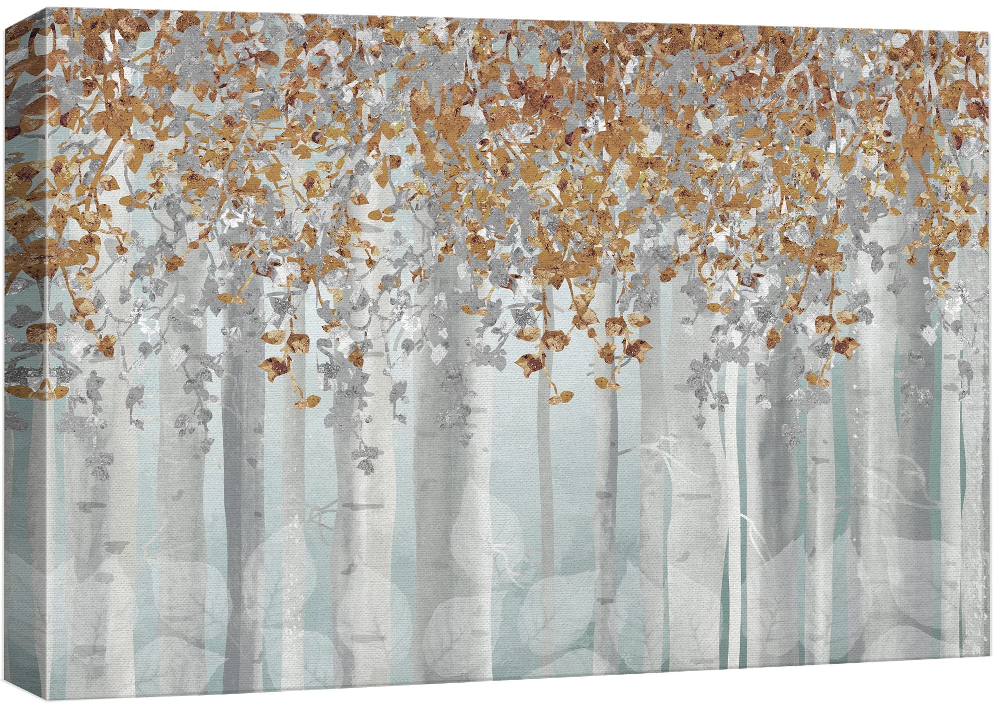wall26 Canvas Print Wall Art Brown, White & Blue Birch Tree Forest ...