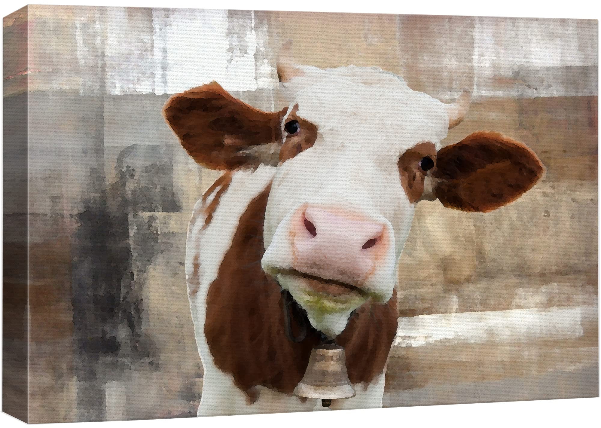wall26 Canvas Print Wall Art Brown & White Cow on Faded Color Blocks ...