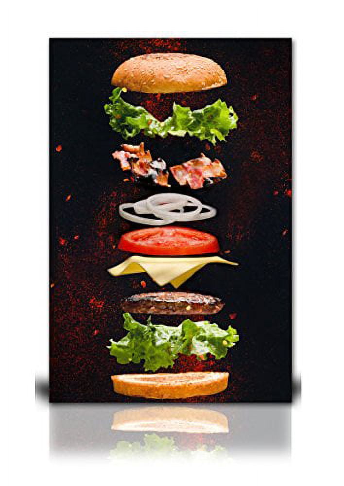 wall26 Canvas Print Wall Art Cheeseburger Ingredient Floating Explosion ...