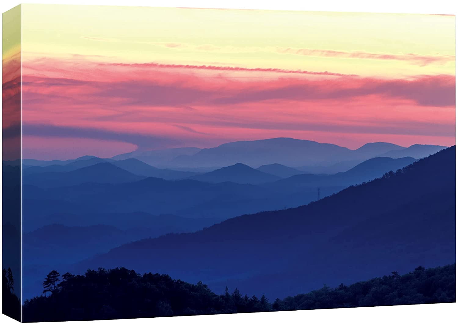 wall26 Canvas Print Wall Art Colorful Sunset Sky Over Foggy Mountain ...