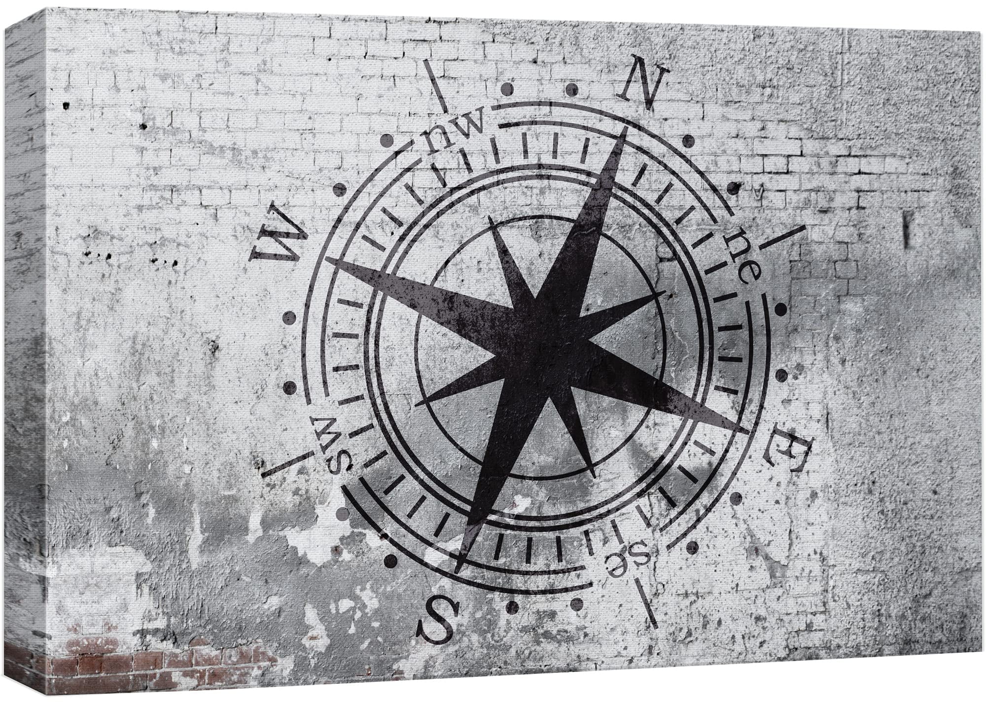 wall26 Canvas Print Wall Art Compass on Gritty Gray City Brick Wall ...