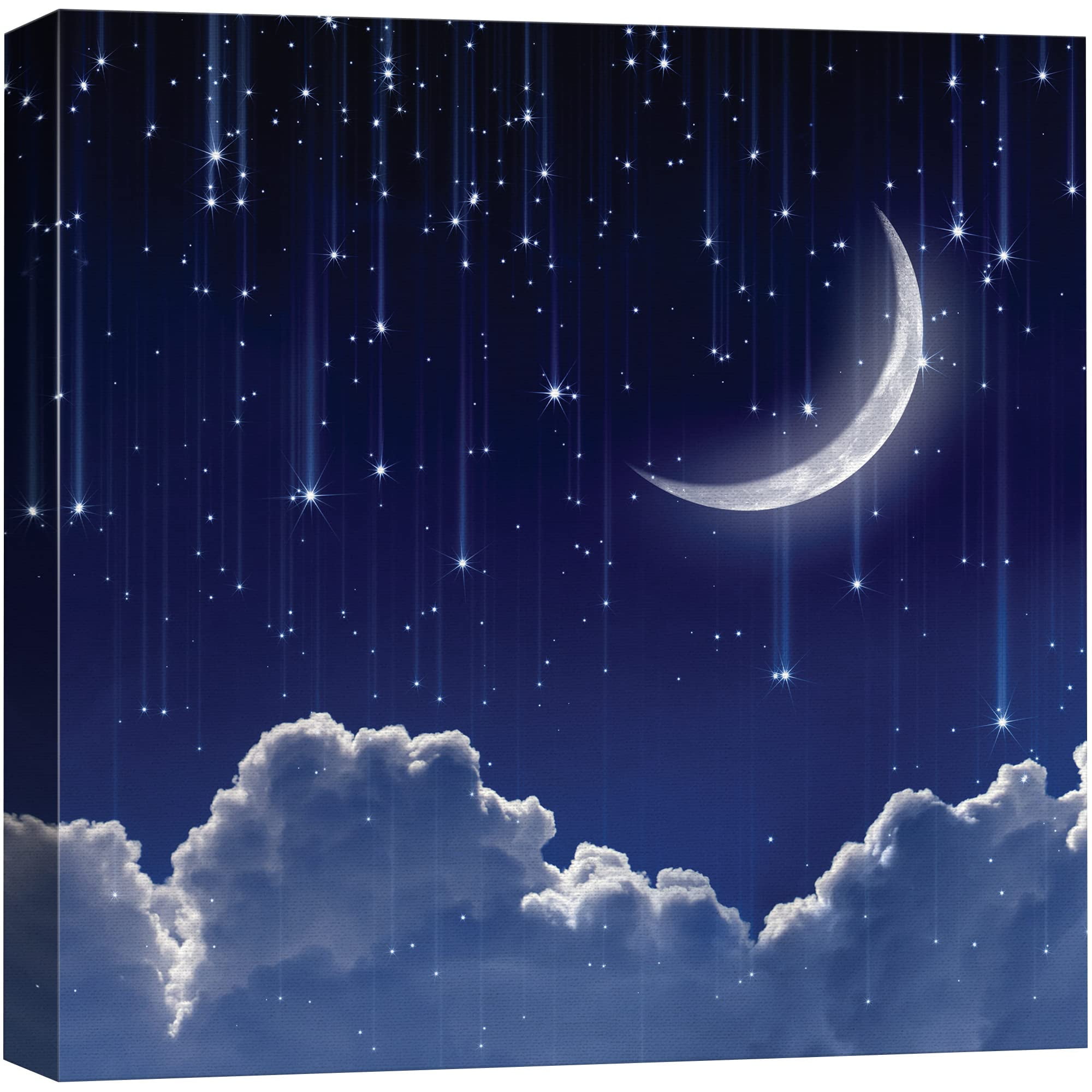 wall26 Canvas Print Wall Art Crescent Moon with Blue Falling Stars ...