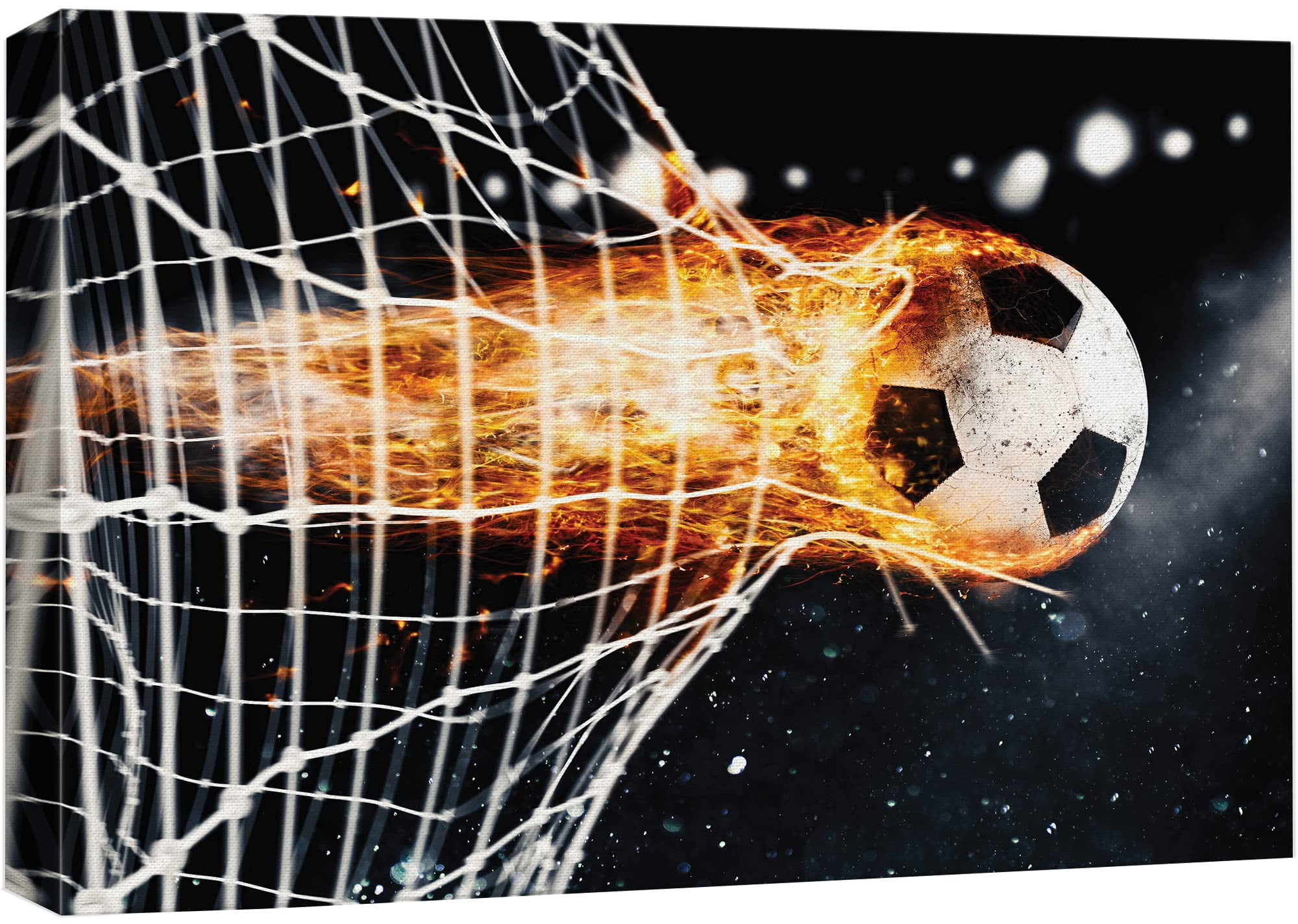 wall26 Canvas Print Wall Art Fiery Soccer Ball Makes a Goal Sports ...