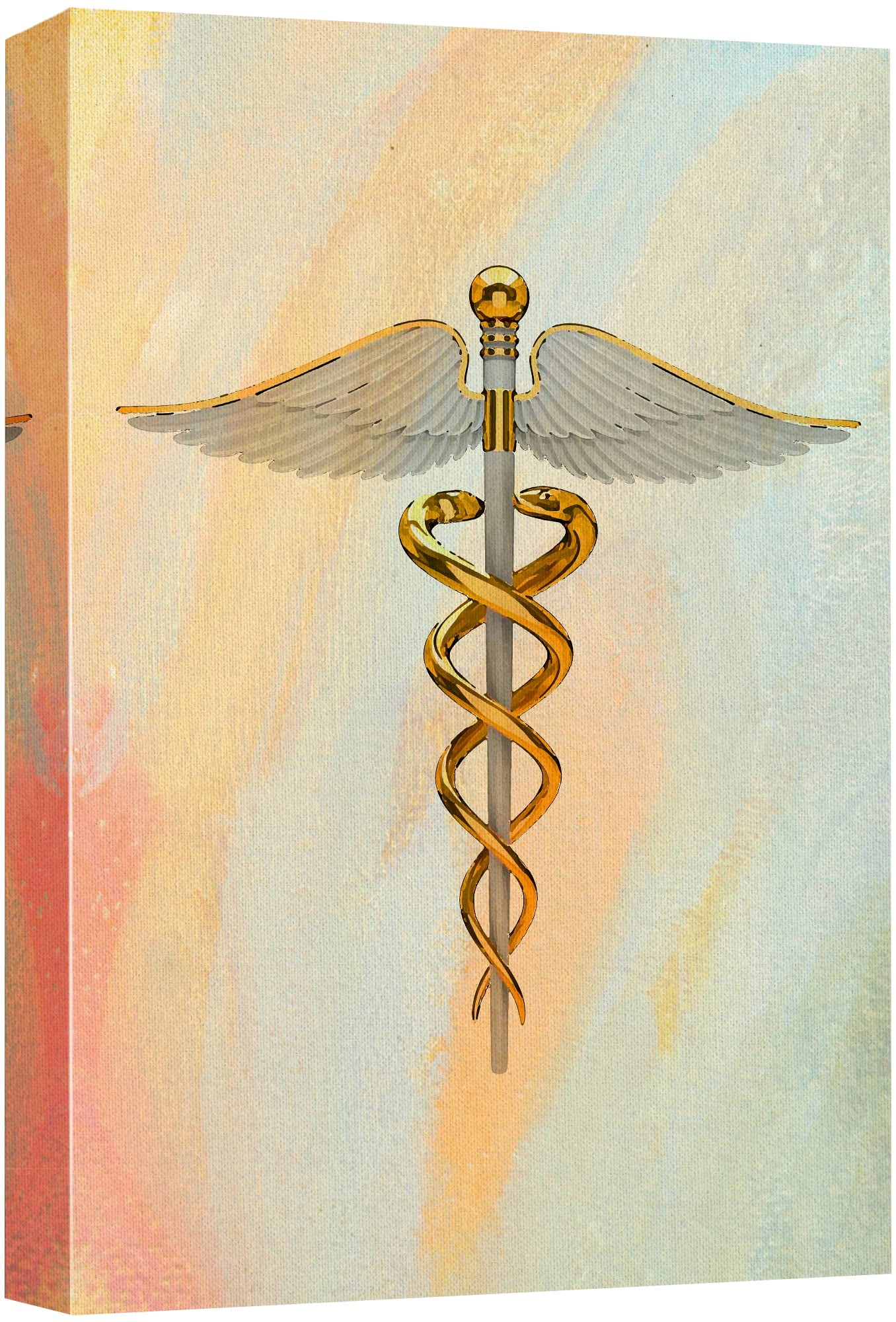 wall26 Canvas Print Wall Art Golden Caduceus on Watercolor Background ...