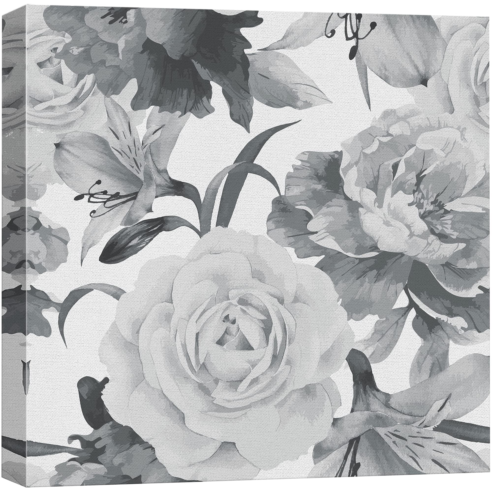 wall26 Canvas Print Wall Art Grayscale Lily & Rose Collage Floral ...