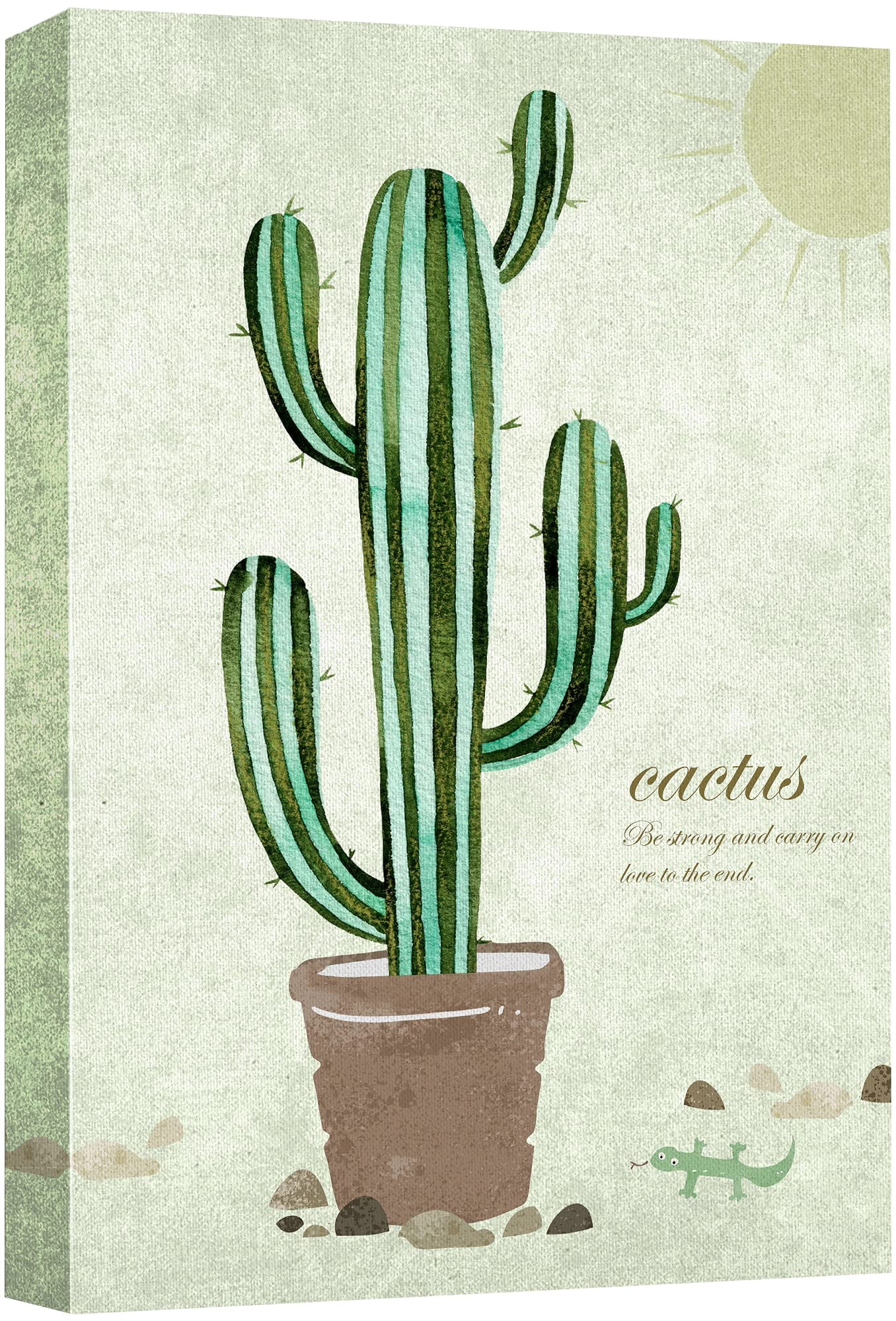 wall26 Canvas Print Wall Art Green Cactus & Sun with Motivational Quote ...