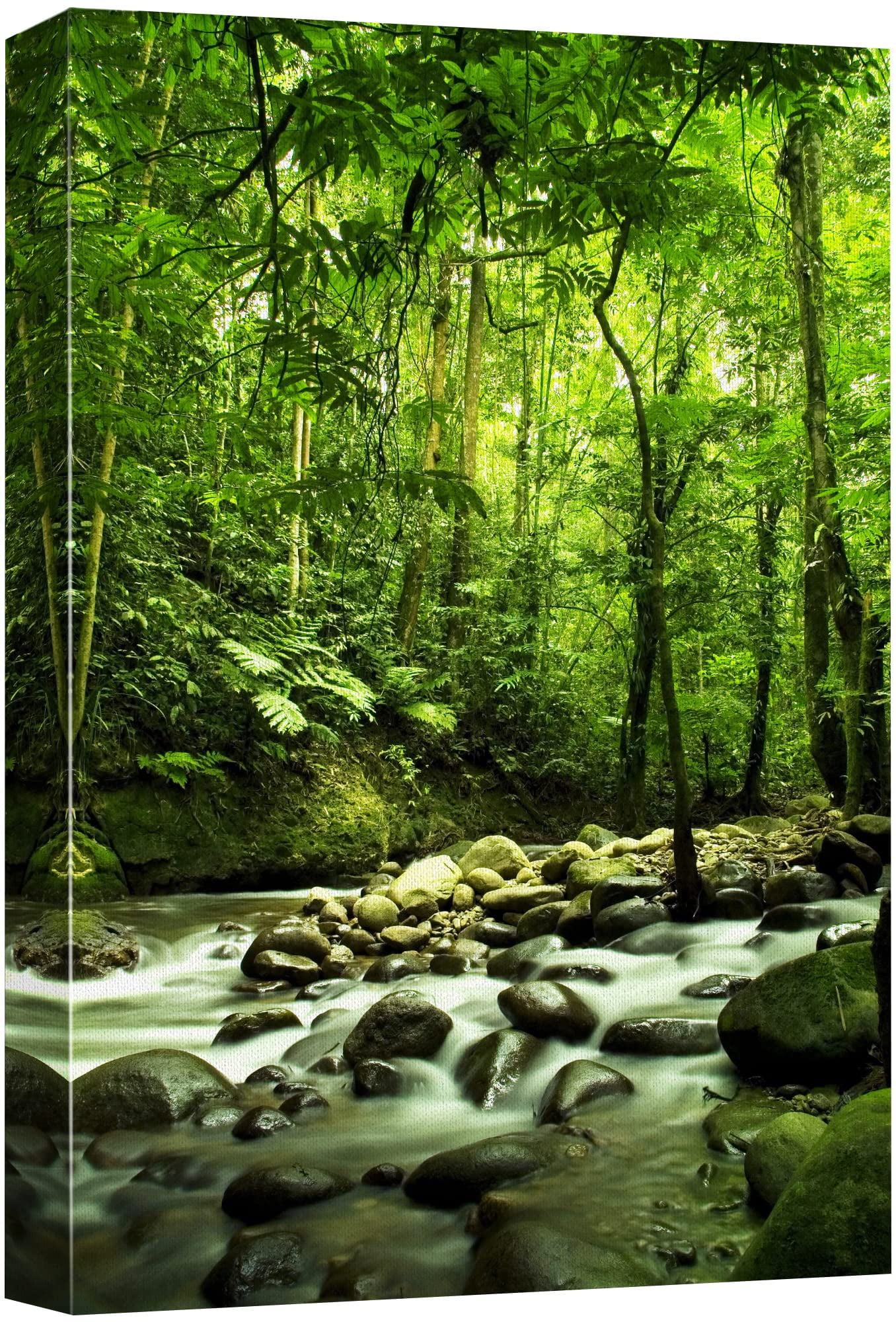 wall26 Canvas Print Wall Art Green Forest with Cascading River Rapids ...