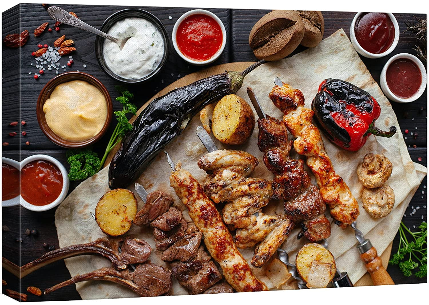 wall26 Canvas Print Wall Art Grilled Middle Eastern Meat Kebab Eggplant ...
