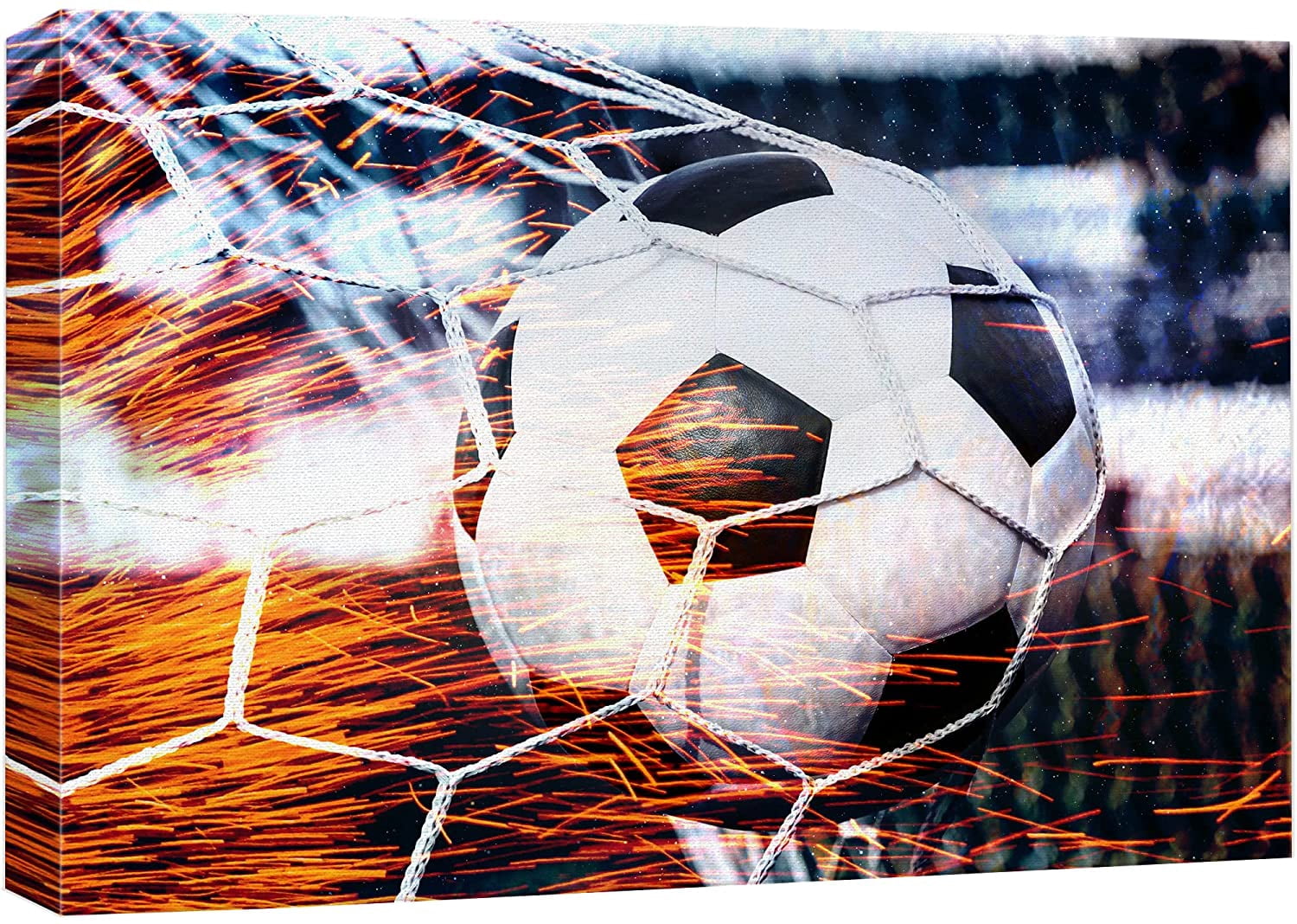 wall26 Canvas Print Wall Art High Contrast Red Sparks Soccer Ball Goal ...