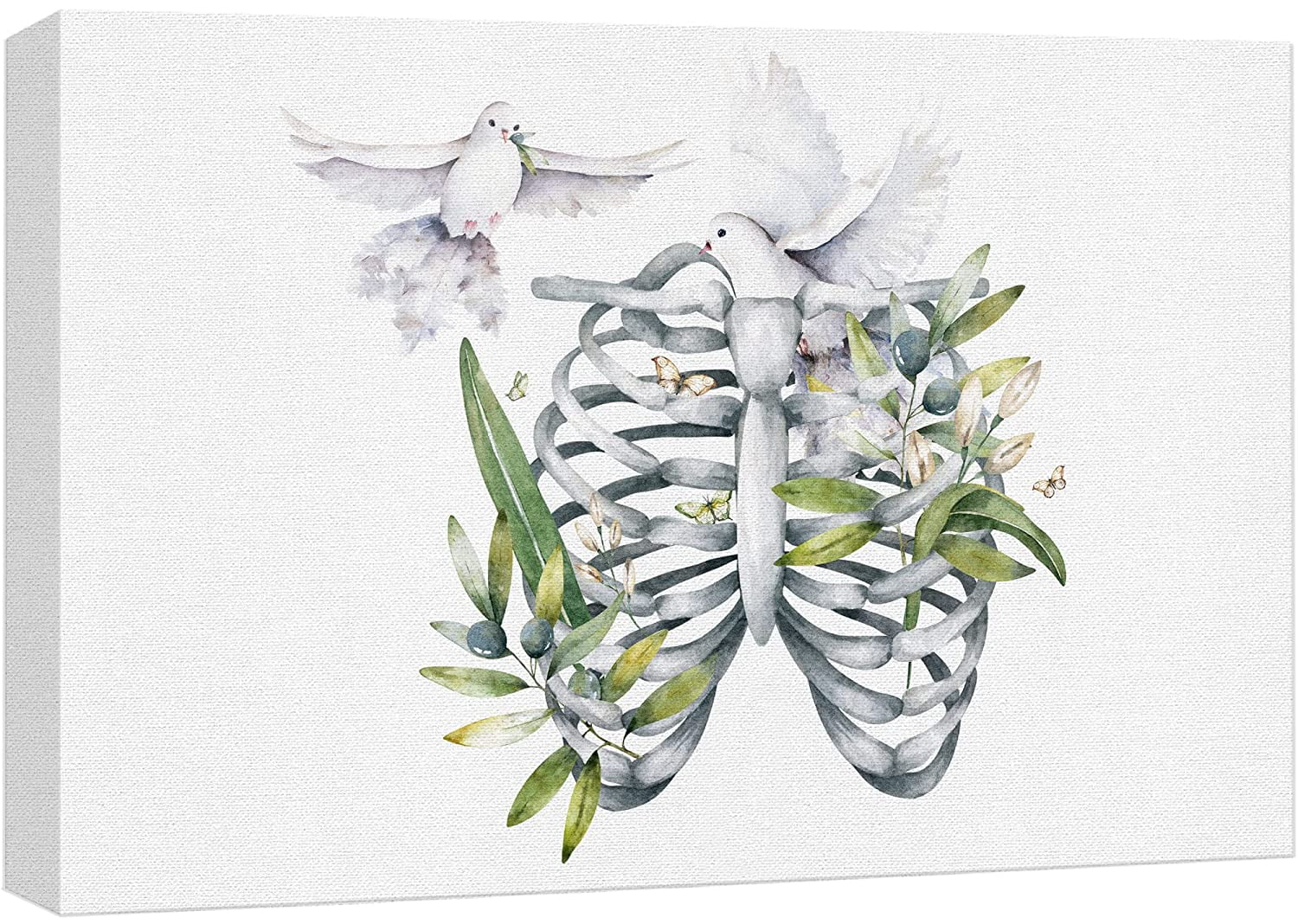 wall26 Canvas Print Wall Art Hummingbird Skeleton Ribcage Plants ...