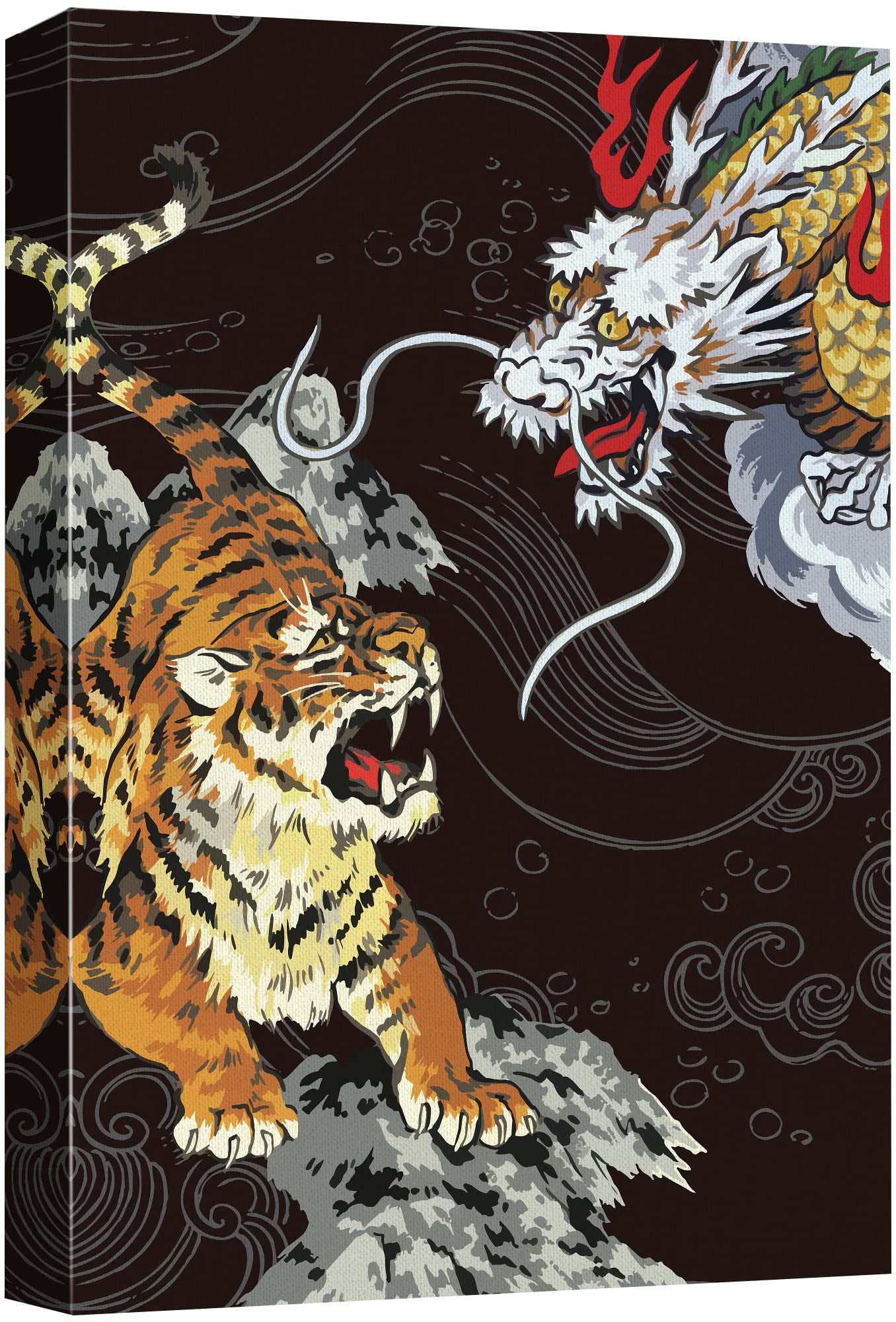 wall26 Canvas Print Wall Art Japanese Style Watercolor Tiger & Dragon ...