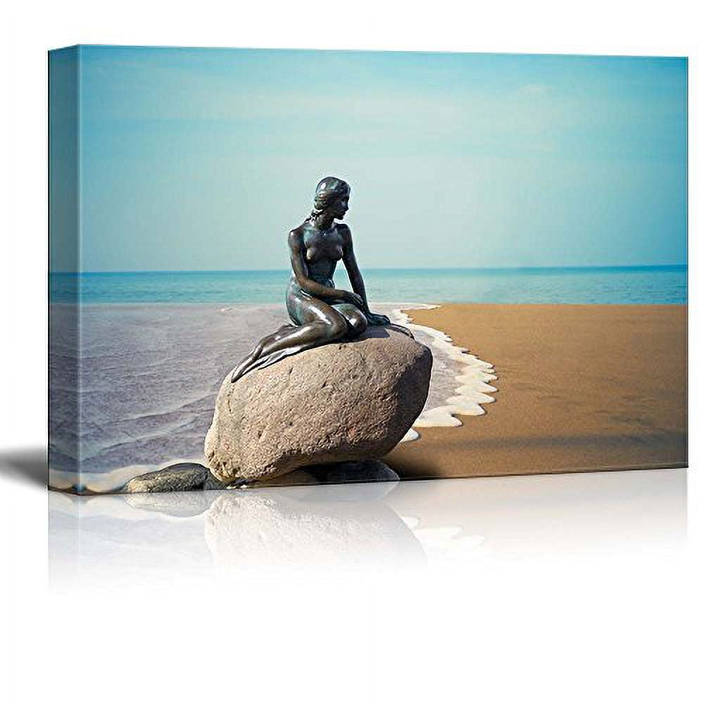 wall26 Canvas Print Wall Art Mermaid Sculpture on Beach Shoreline ...
