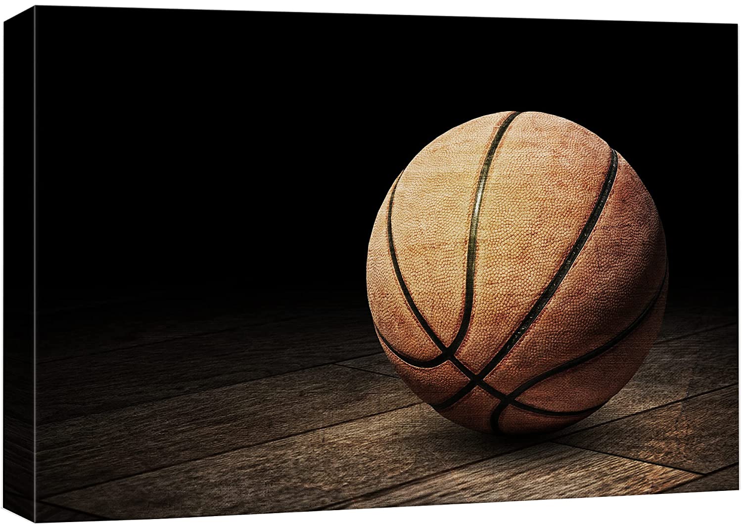 wall26 Canvas Print Wall Art Orange Basketball on Dark Wood Grain ...