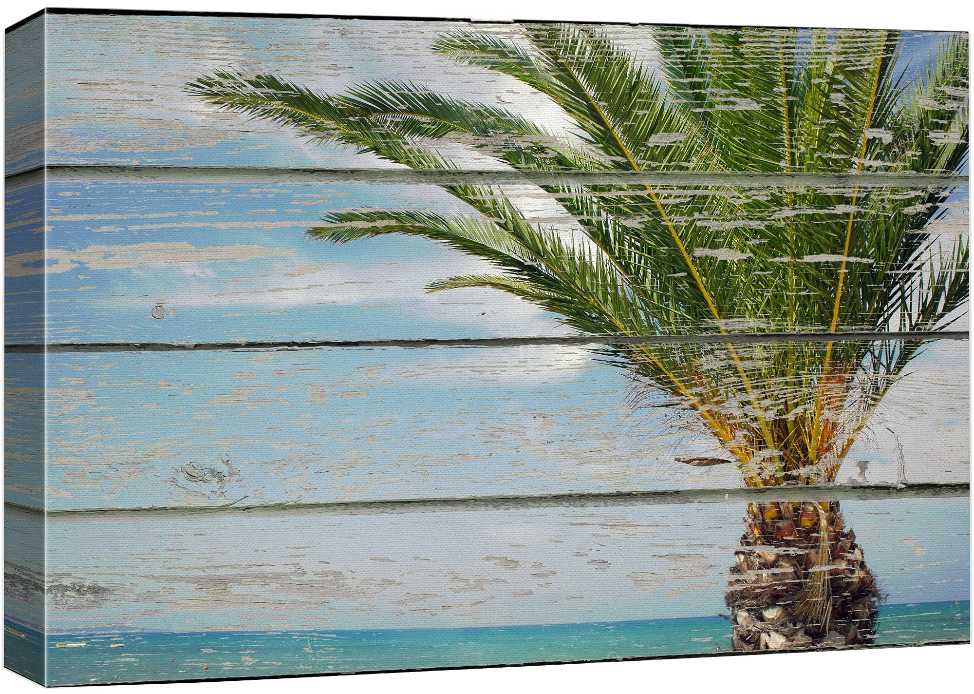 wall26 Canvas Print Wall Art Palm Tree on The Beach Horizon Nature Floral Wood Panels ...