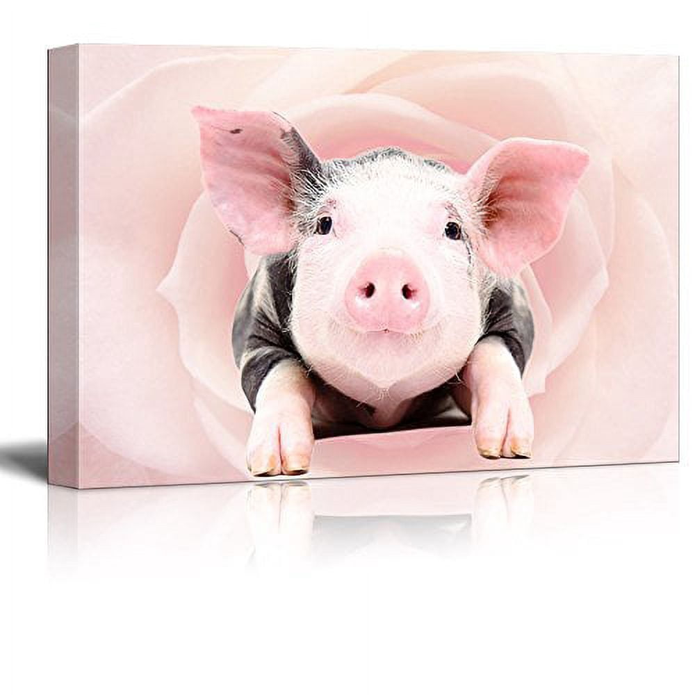 wall26 Canvas Print Wall Art Pig Portrait in Rose Petal Flowers Animals ...