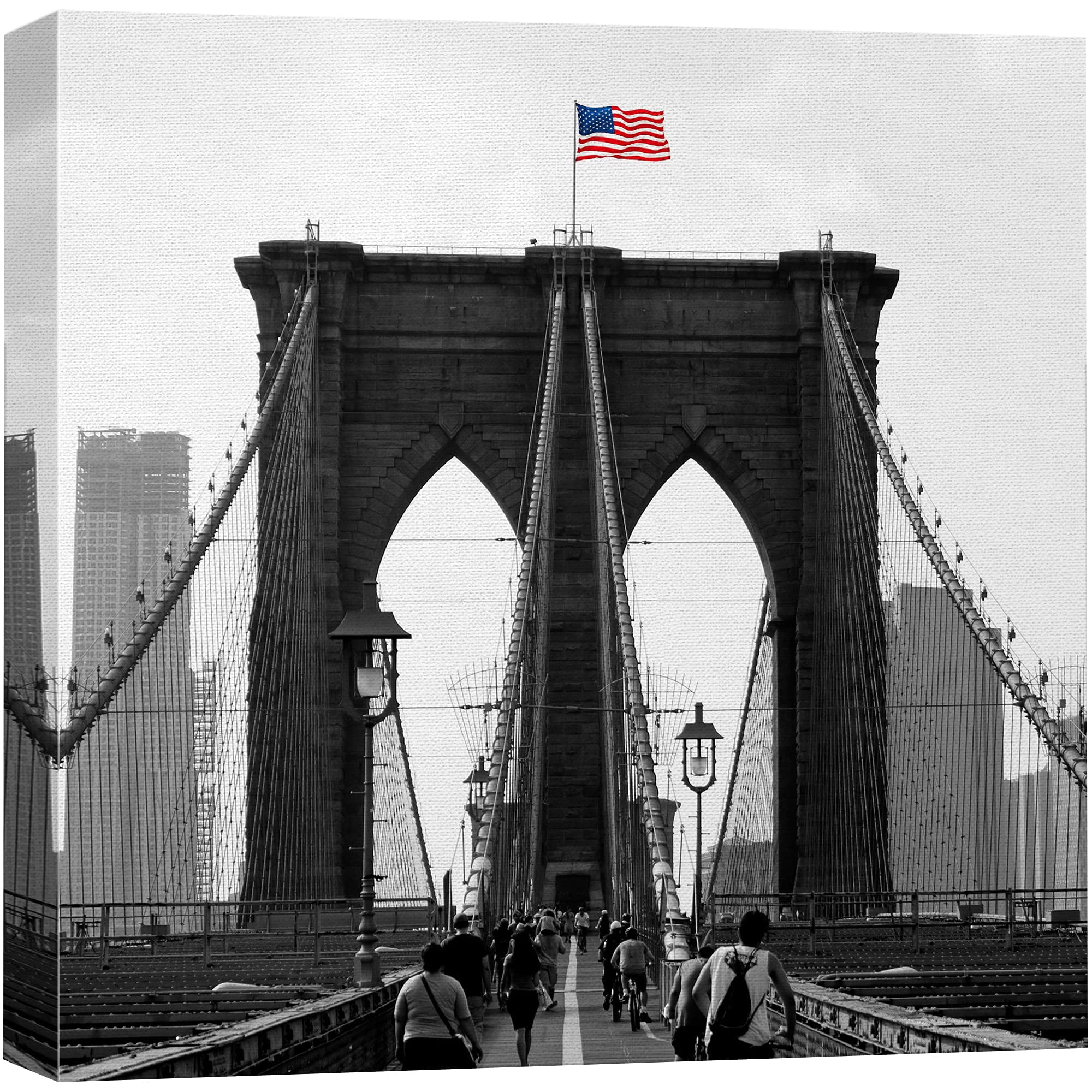 wall26 Canvas Print Wall Art Pop of Color Brooklyn Bridge & Flag ...