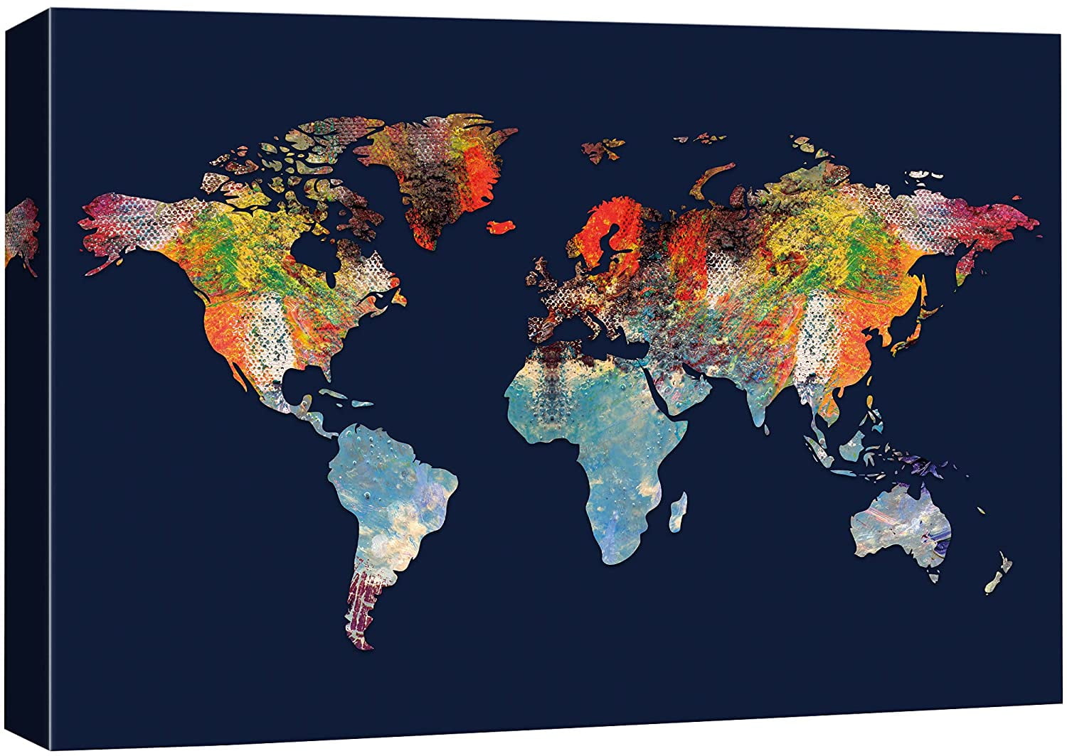 wall26 Canvas Print Wall Art Rainbow Textured Paint Stroke World Map ...