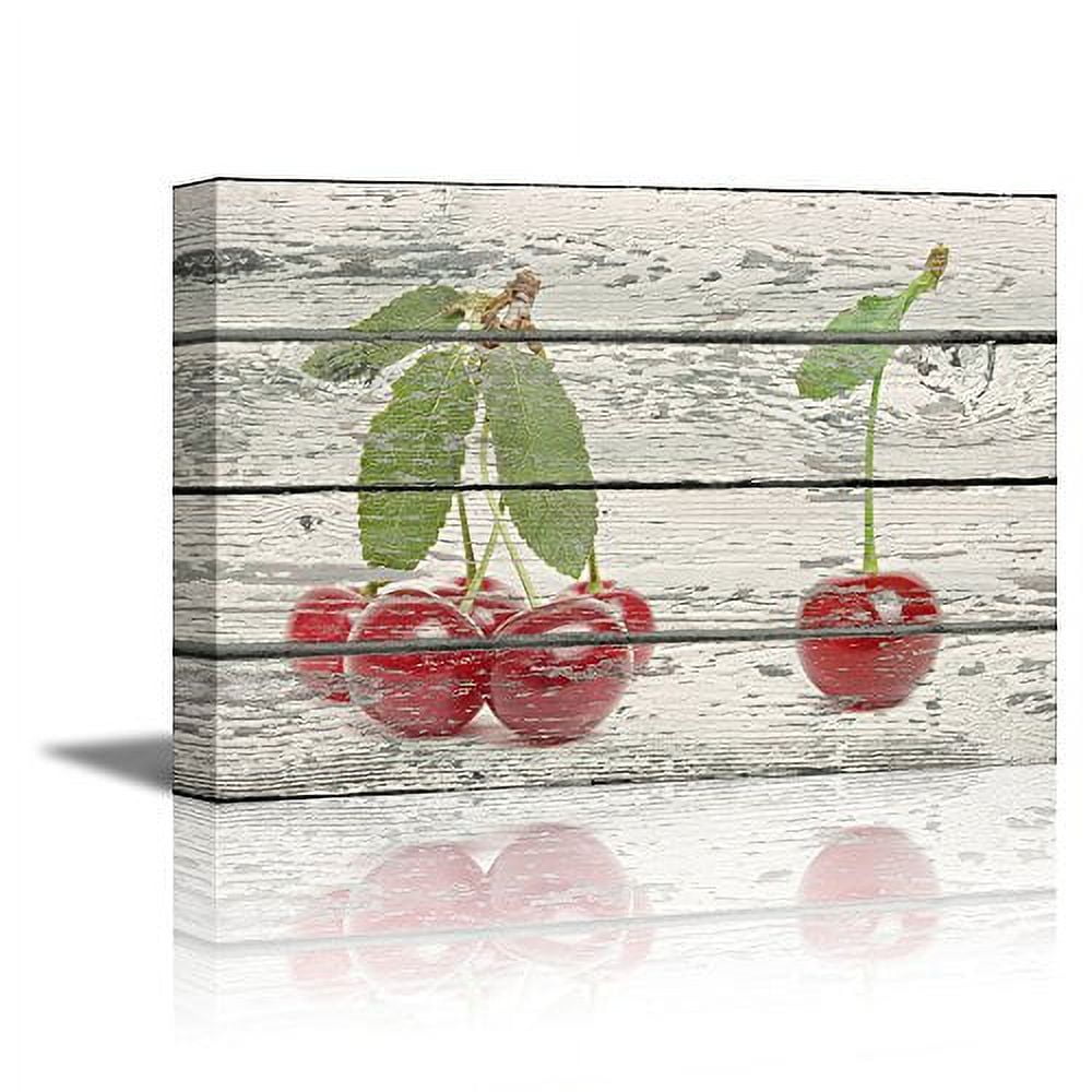 wall26 Canvas Print Wall Art Red Cherries on Retro Wood Panels Nature ...