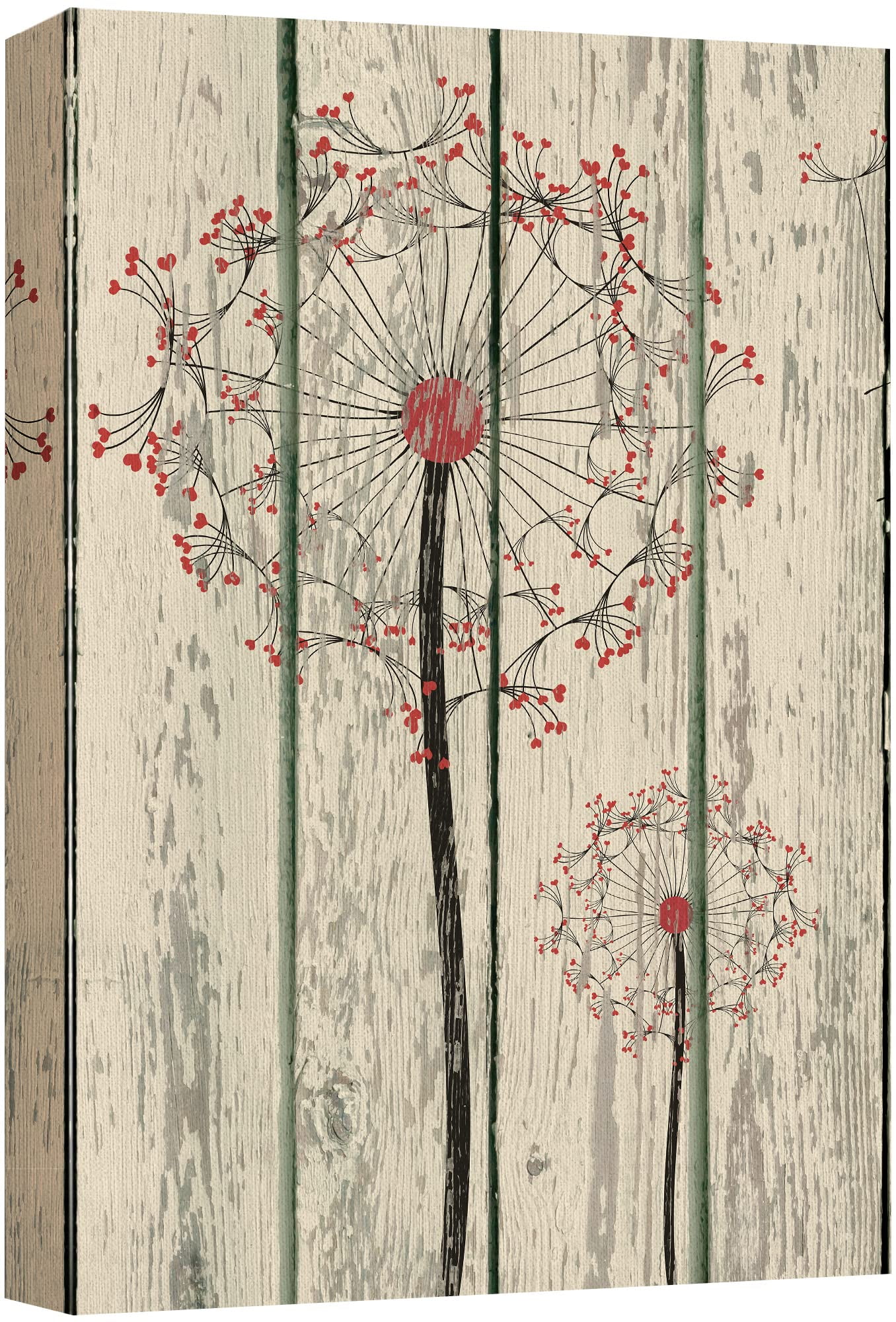 wall26 Canvas Print Wall Art Red Dandelion Duo on Wood Panels Floral ...