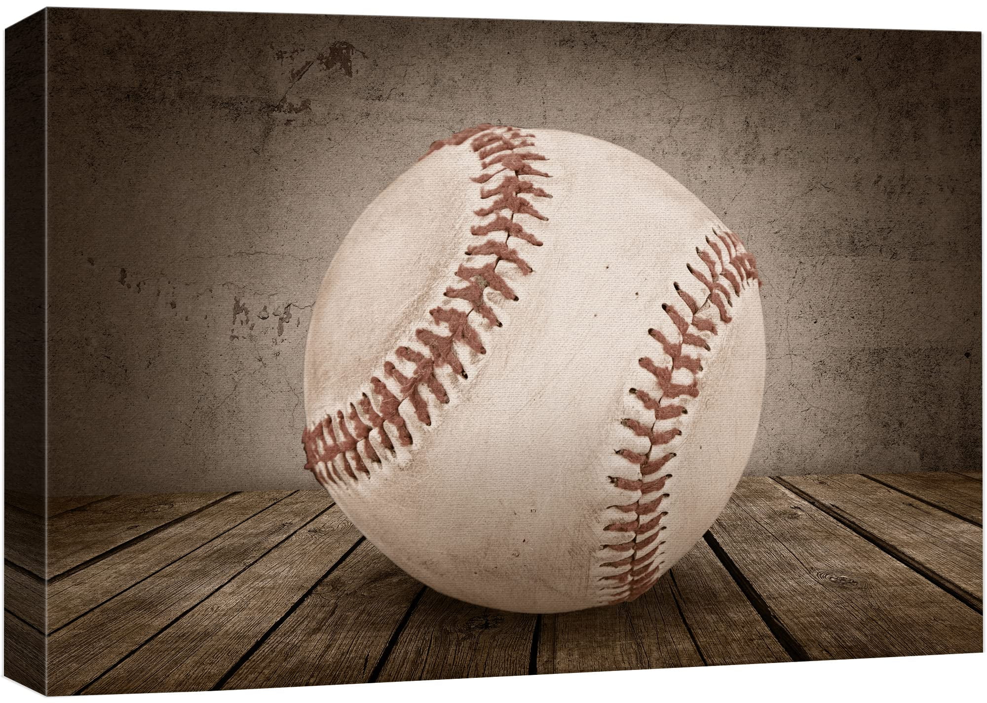 wall26 Canvas Print Wall Art Retro Baseball Close Up on Wood Panels ...