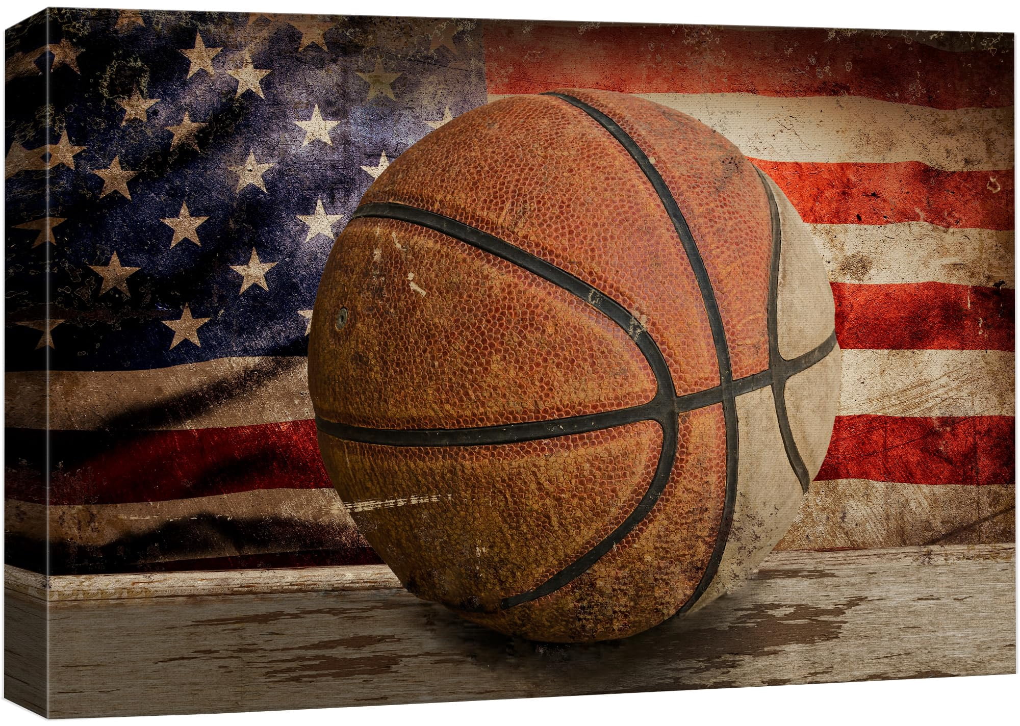 wall26 Canvas Print Wall Art Retro Basketball Close Up on Wood Panels ...