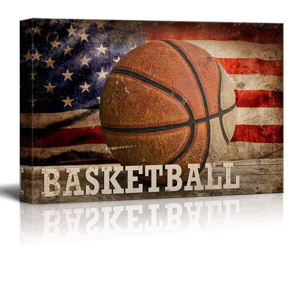 wall26 Canvas Print Wall Art Retro Basketball Close Up on Wood Panels ...