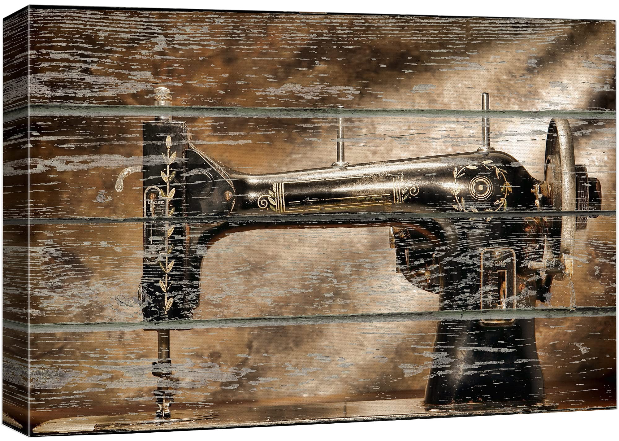 wall26 Canvas Print Wall Art Retro Black Floral Sewing Machine American ...