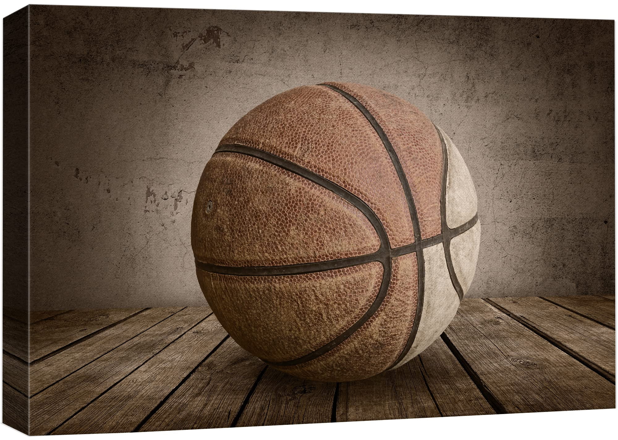 wall26 Canvas Print Wall Art Retro Faded Basketball on Wood Panels ...