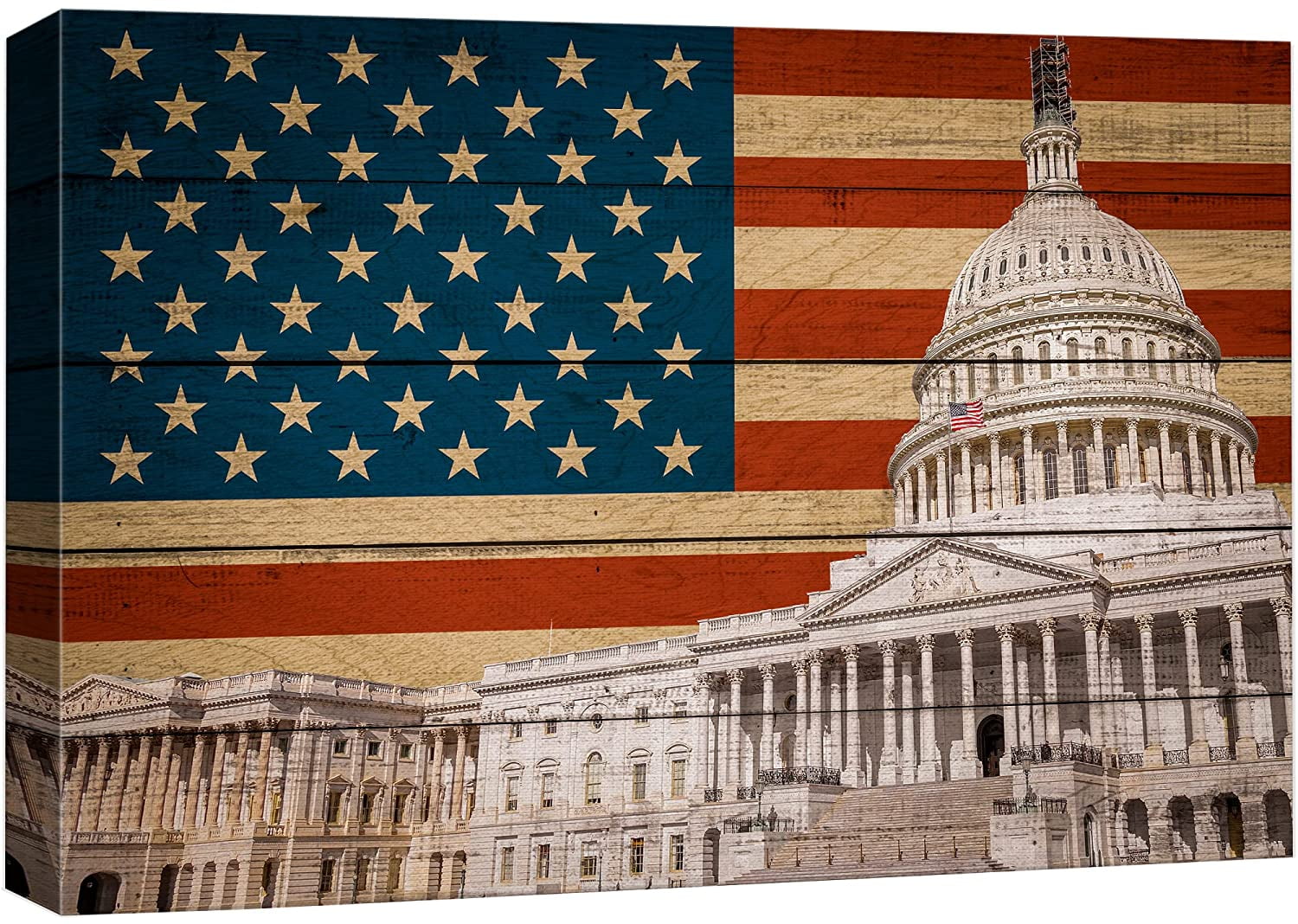 wall26 Canvas Print Wall Art Retro United States Capitol American Flag ...