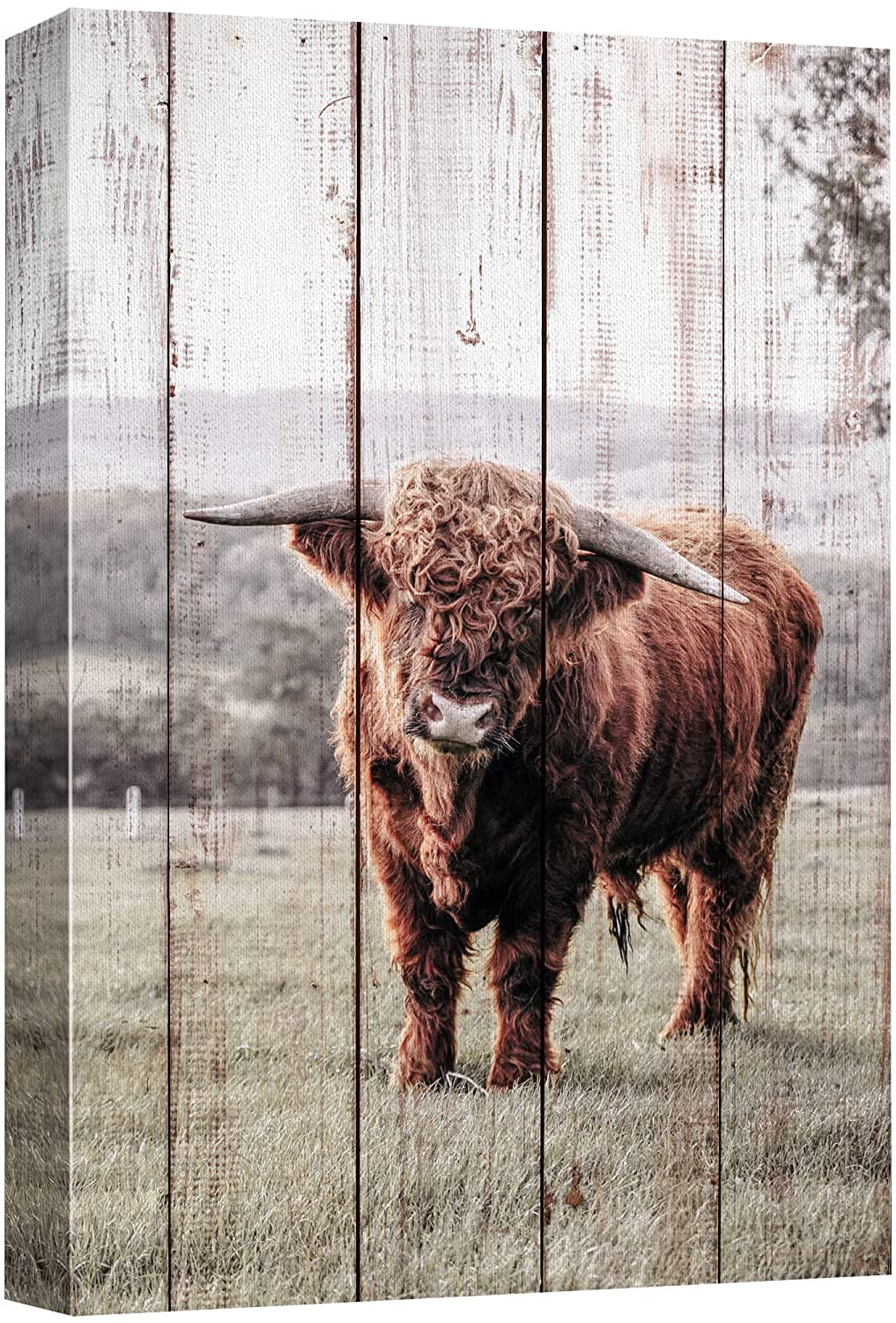 wall26 Canvas Print Wall Art Retro Wood Panel Country Bison Buffalo ...