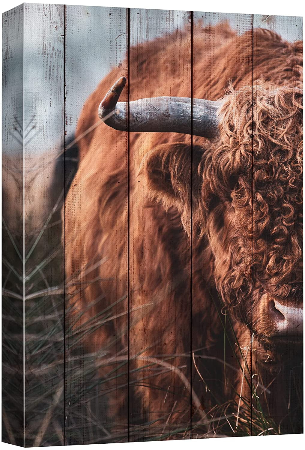 wall26 Canvas Print Wall Art Retro Wood Panel Country Buffalo Bison ...