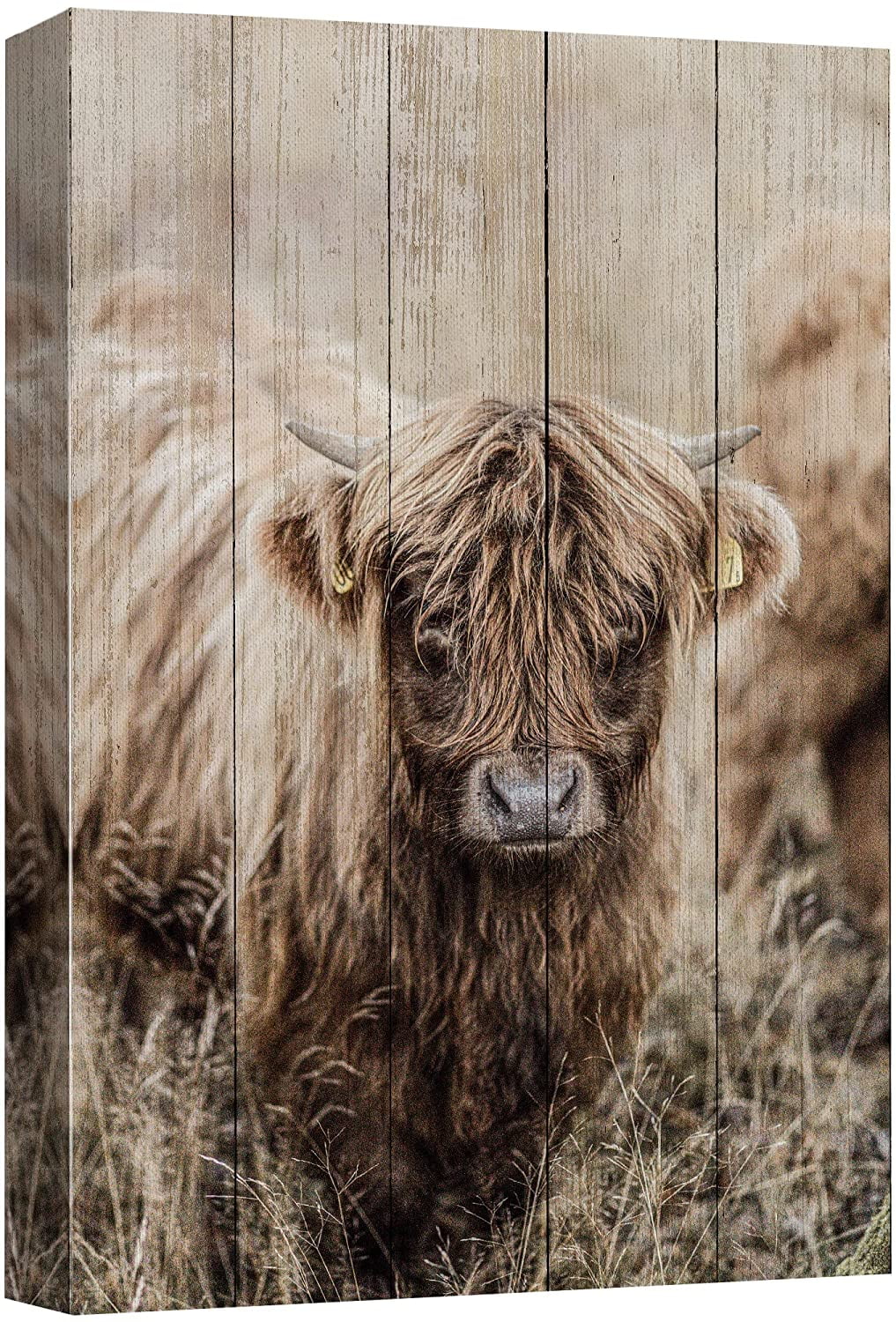 wall26 Canvas Print Wall Art Retro Wood Panel Farmhouse Country Cow ...