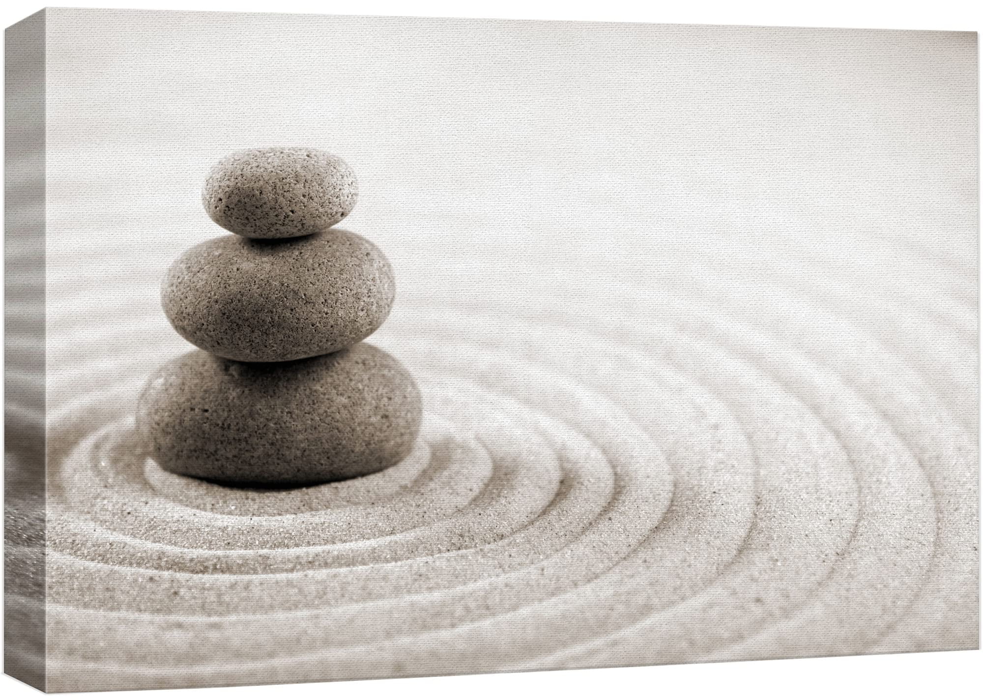 wall26 Canvas Print Wall Art Rock Stack On Gray Zen Sand Garden Floral Nature Photography ...