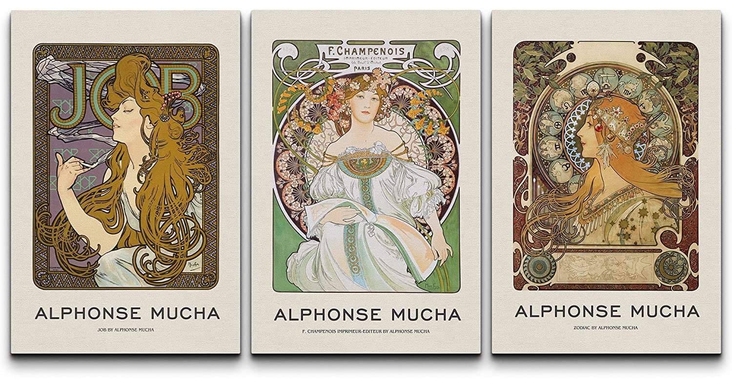 wall26 Canvas Print Wall Art Set Alphonse Mucha Art Nouveau Floral ...