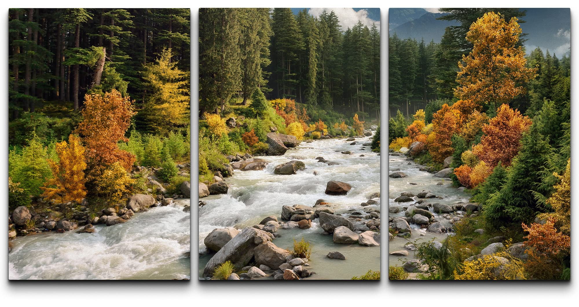 wall26 Canvas Print Wall Art Set Autumn Fall Tree Forest & River Rapids ...