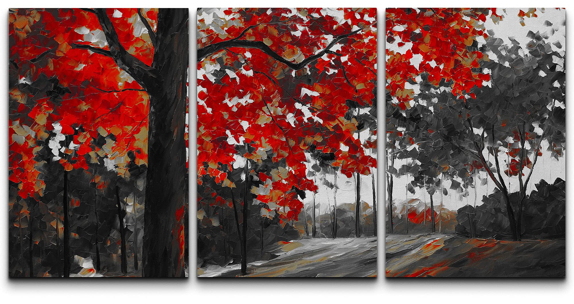 wall26 Canvas Print Wall Art Set Black, White & Red Autumn Countryside ...