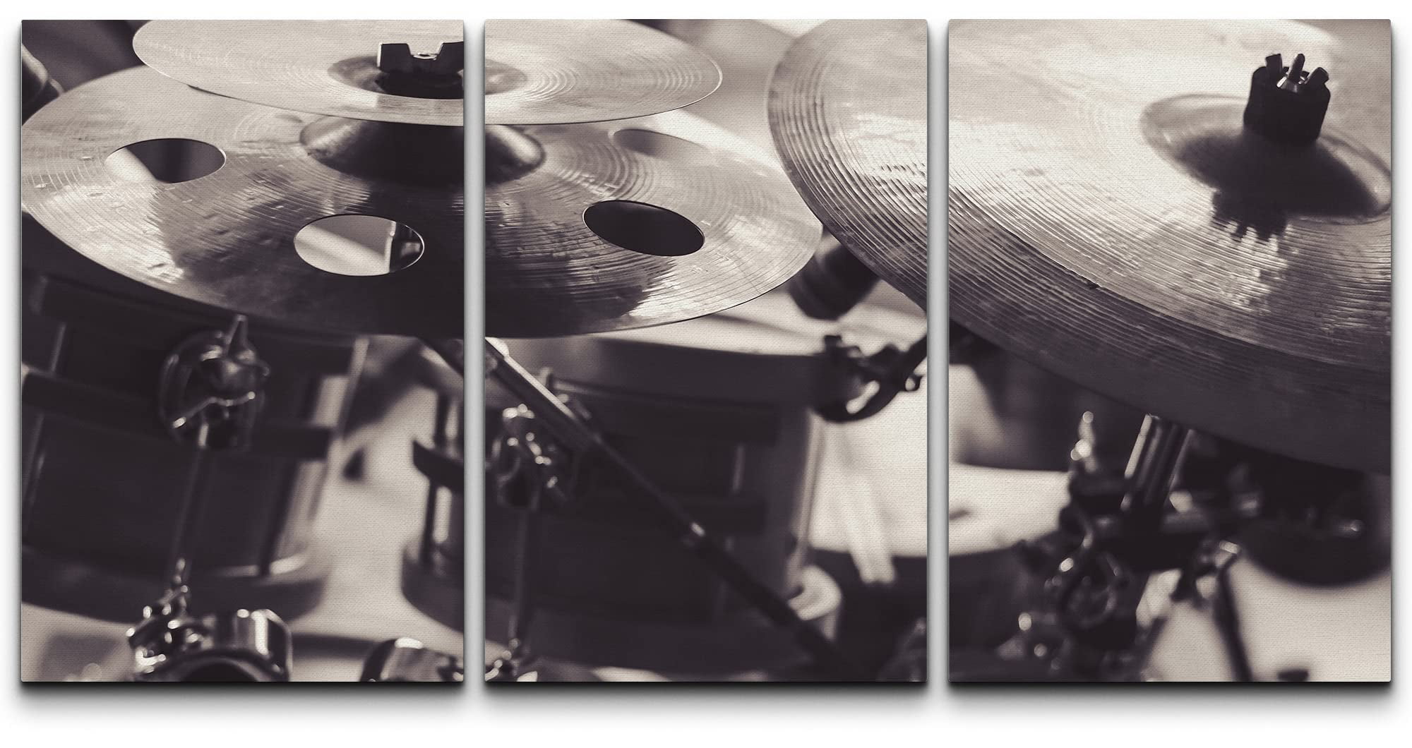 wall26 Canvas Print Wall Art Set Black & White Cymbal Drum Set Music ...