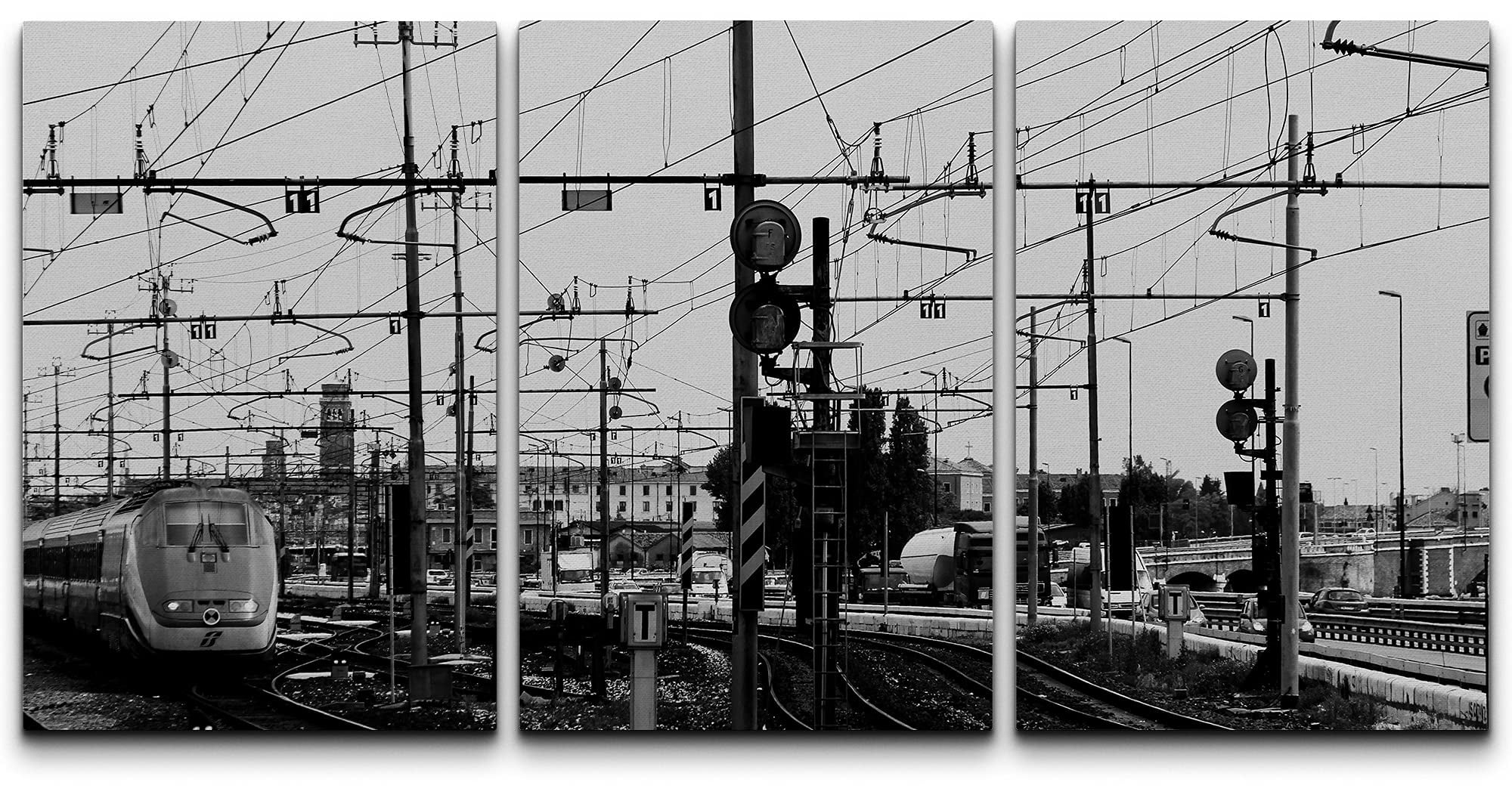 wall26 Canvas Print Wall Art Set Black & White Grayscale Train Railroad ...