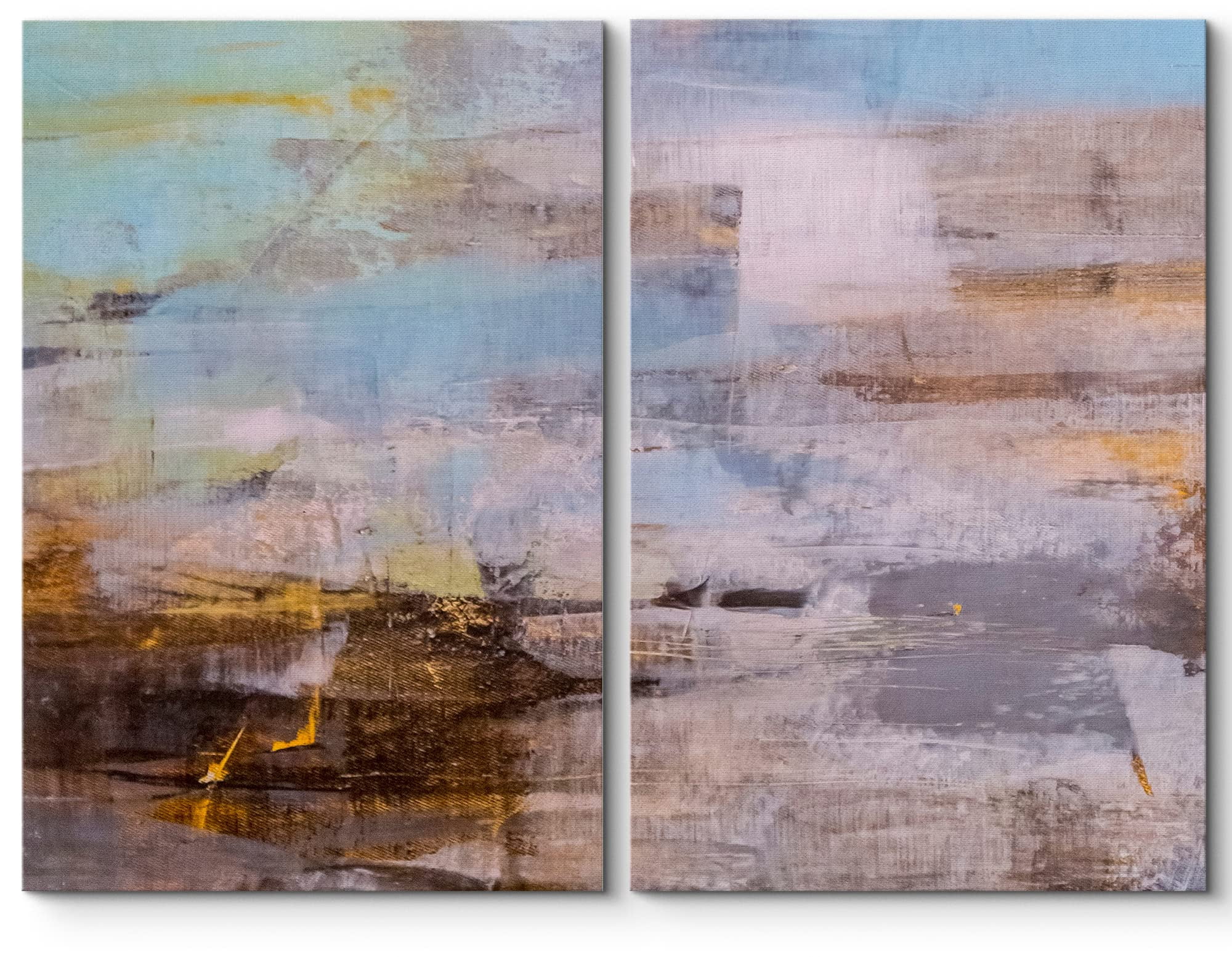 wall26 Canvas Print Wall Art Set Blue, White & Brown Grunge Color Field ...