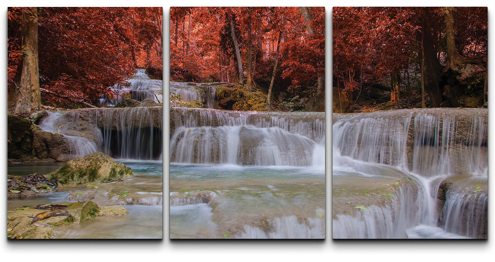 wall26 Canvas Print Wall Art Set Cascading Waterfall in Red Autumn ...