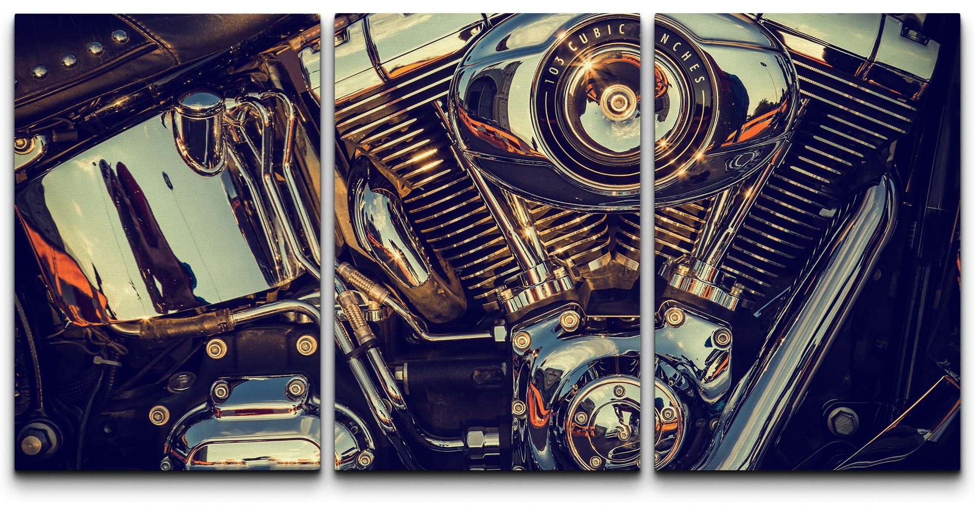 wall26 Canvas Print Wall Art Set Close Up of Chrome Motorcycle Engine ...